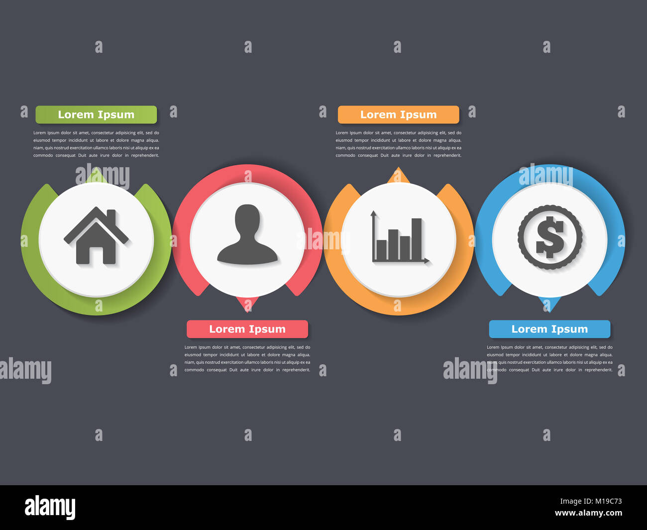 Prozessablauf Vorlage mit Kreisen, Flussdiagramm oder Workflow mit vier ...