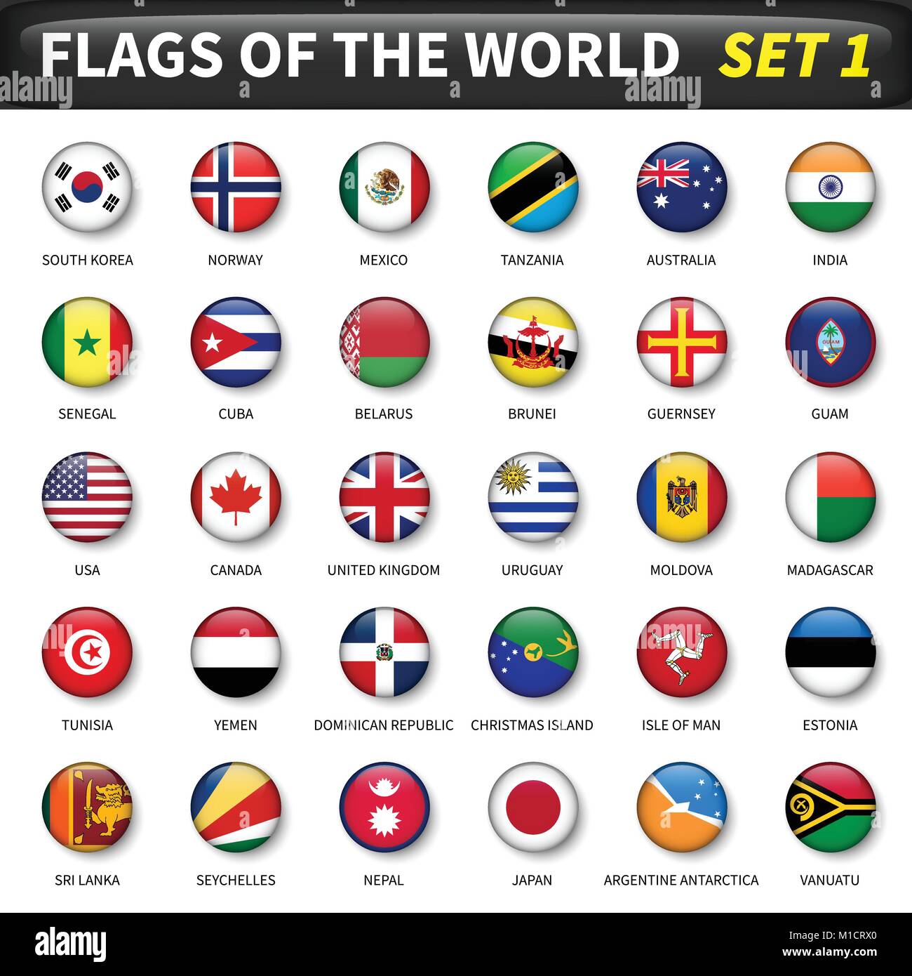 Alle Flaggen der Welt 1 1. Kreis und konvexe Design Stock-Vektorgrafik - Alamy