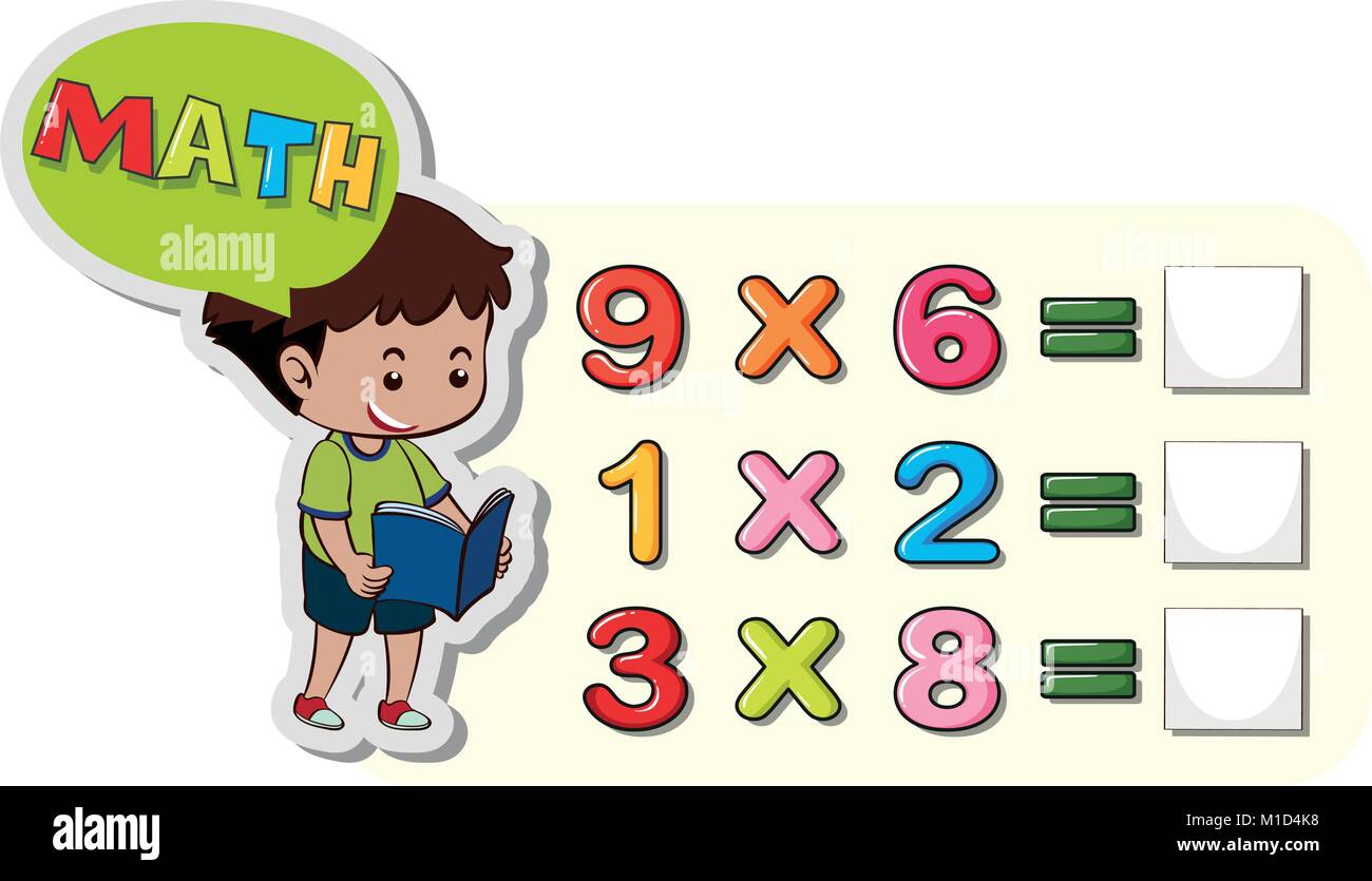 Math worksheet Template mit Junge und Multiplikation Probleme Abbildung ...