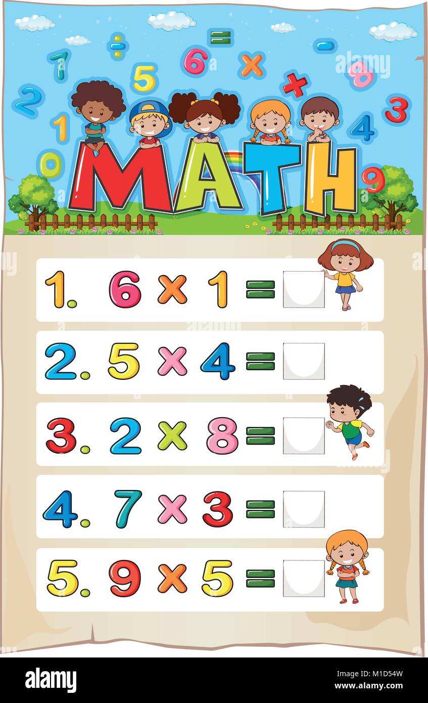 Math worksheet Template mit Kindern und Multiplikation Probleme ...