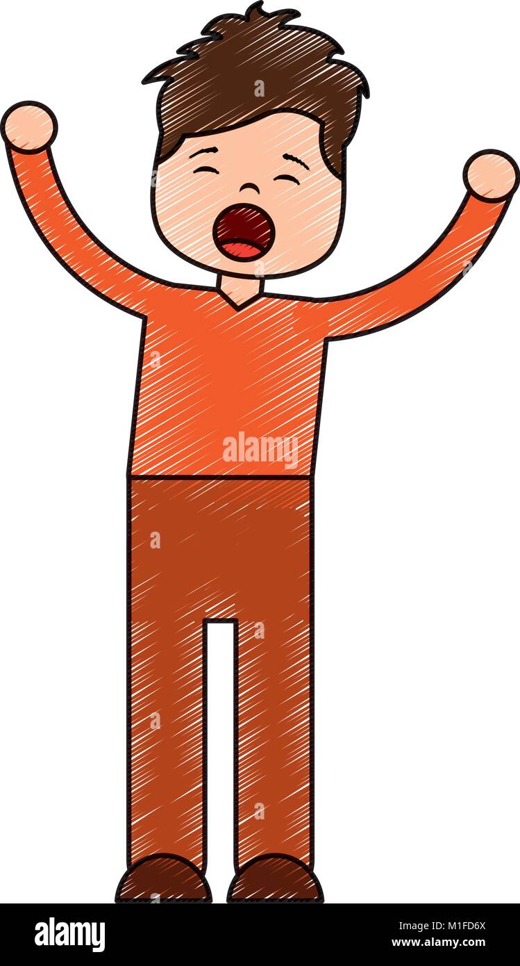 Junge cartoon boy Gähnen stretching Arms Stock-Vektorgrafik - Alamy