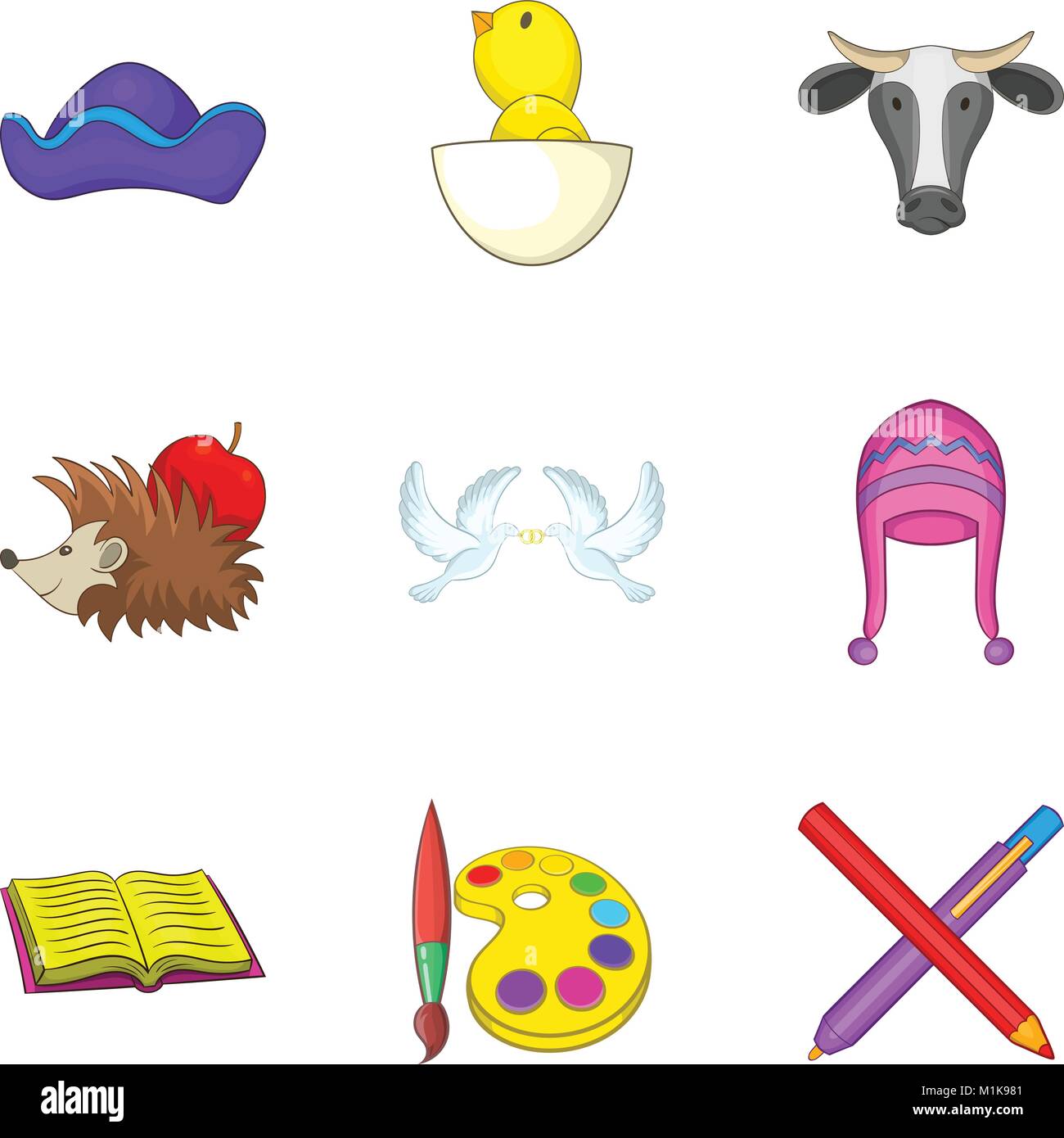 Vorschule Symbole, Cartoon Stil Stock-Vektorgrafik - Alamy