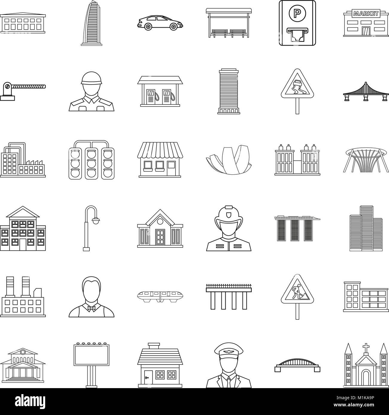 Große Stadt Symbole gesetzt, outline Style Stock-Vektorgrafik - Alamy