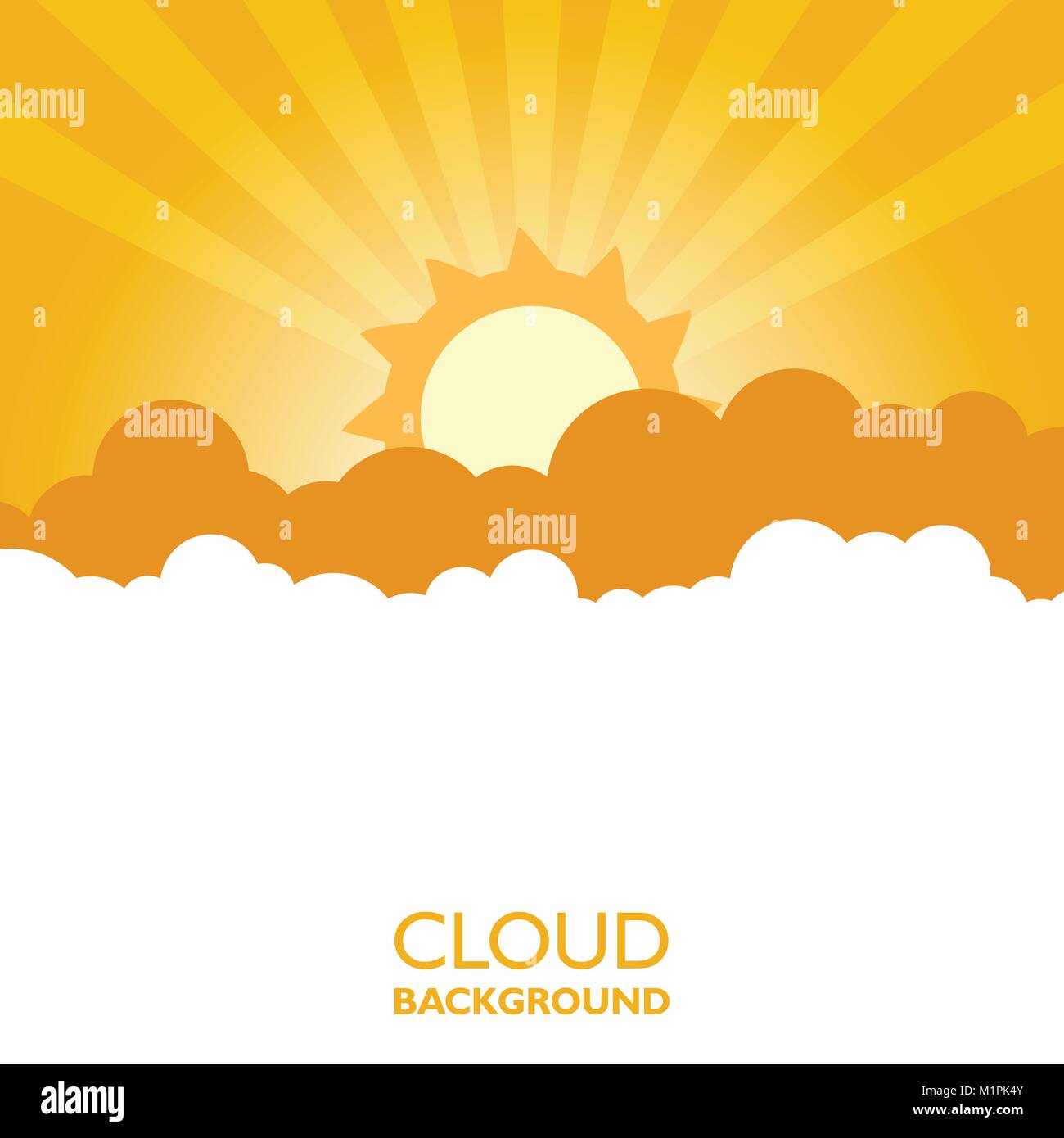 Wolken im Himmel mit Sonne. Flache Vektor Grafik im Comic-Stil. Orange ...
