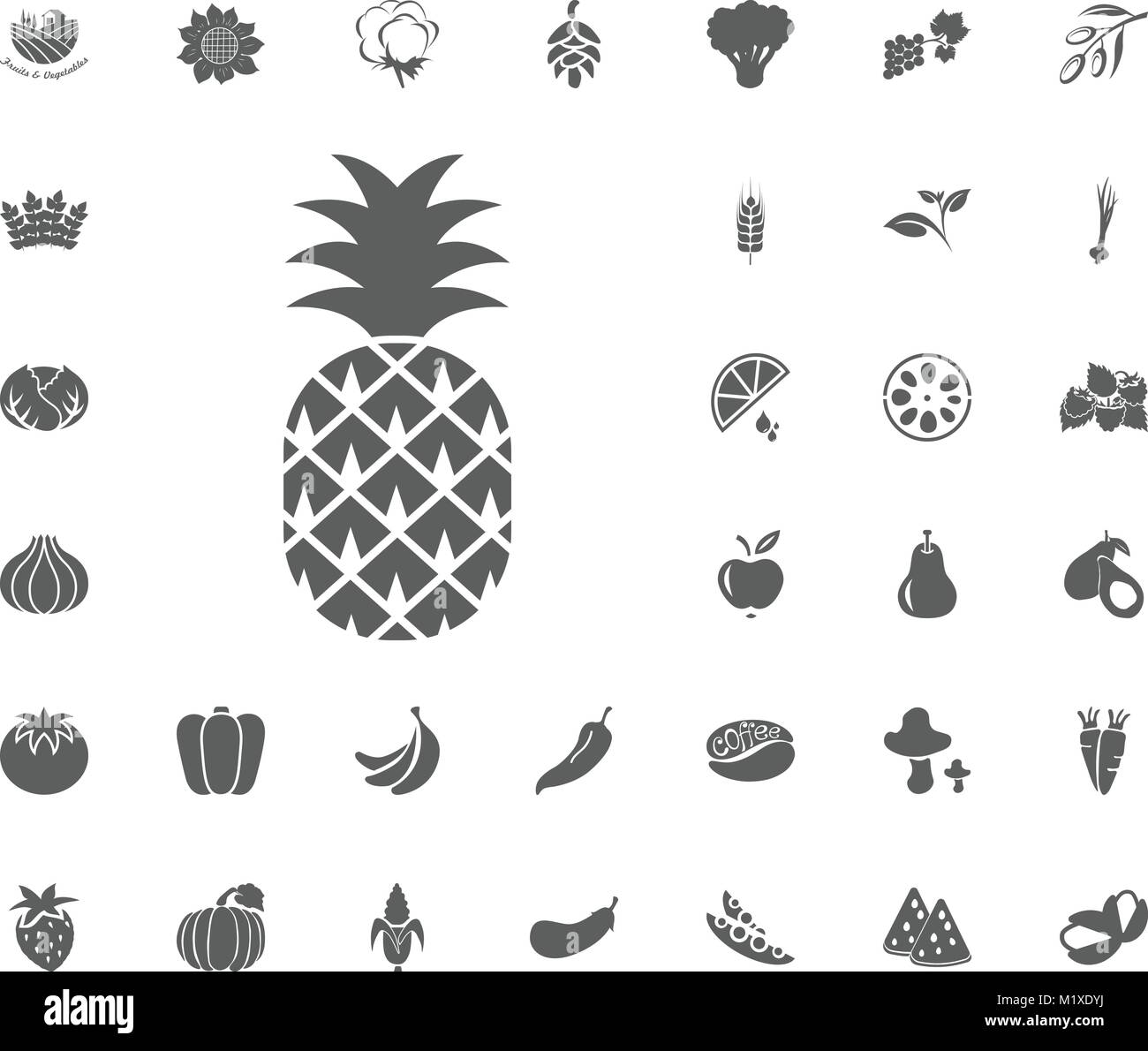 Ananas, ananas Symbol. Obst und Gemüse Vektor-illustration Icon Set ...