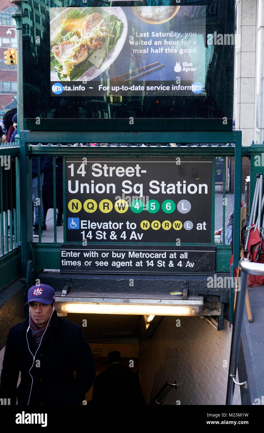 Der Eingang von 14 Street-Union Square U-Bahn Station. Manhattan, New ...
