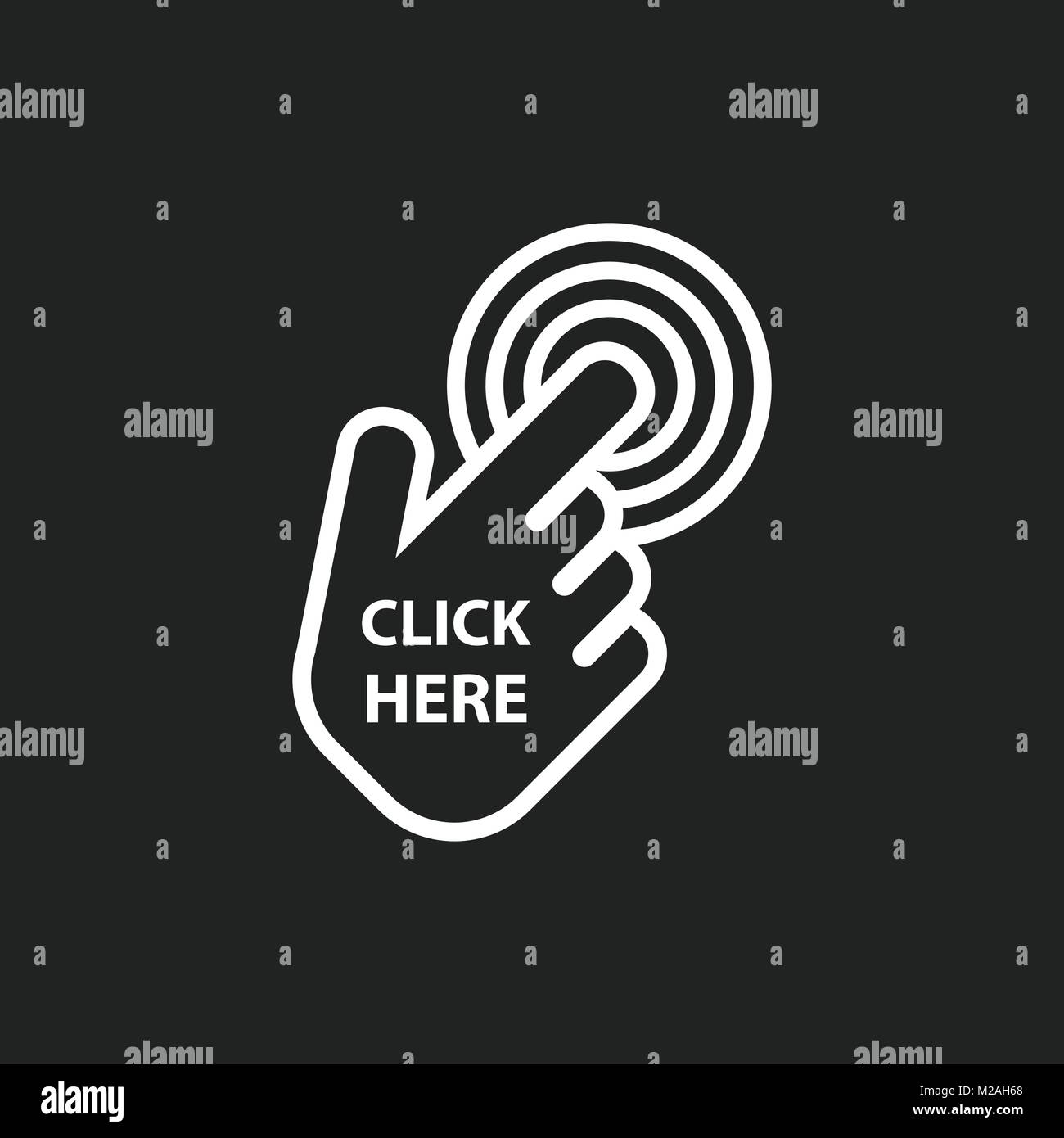 Klicken Sie hier auf das Symbol. Hand cursor Zeichen. Weiße Taster ...