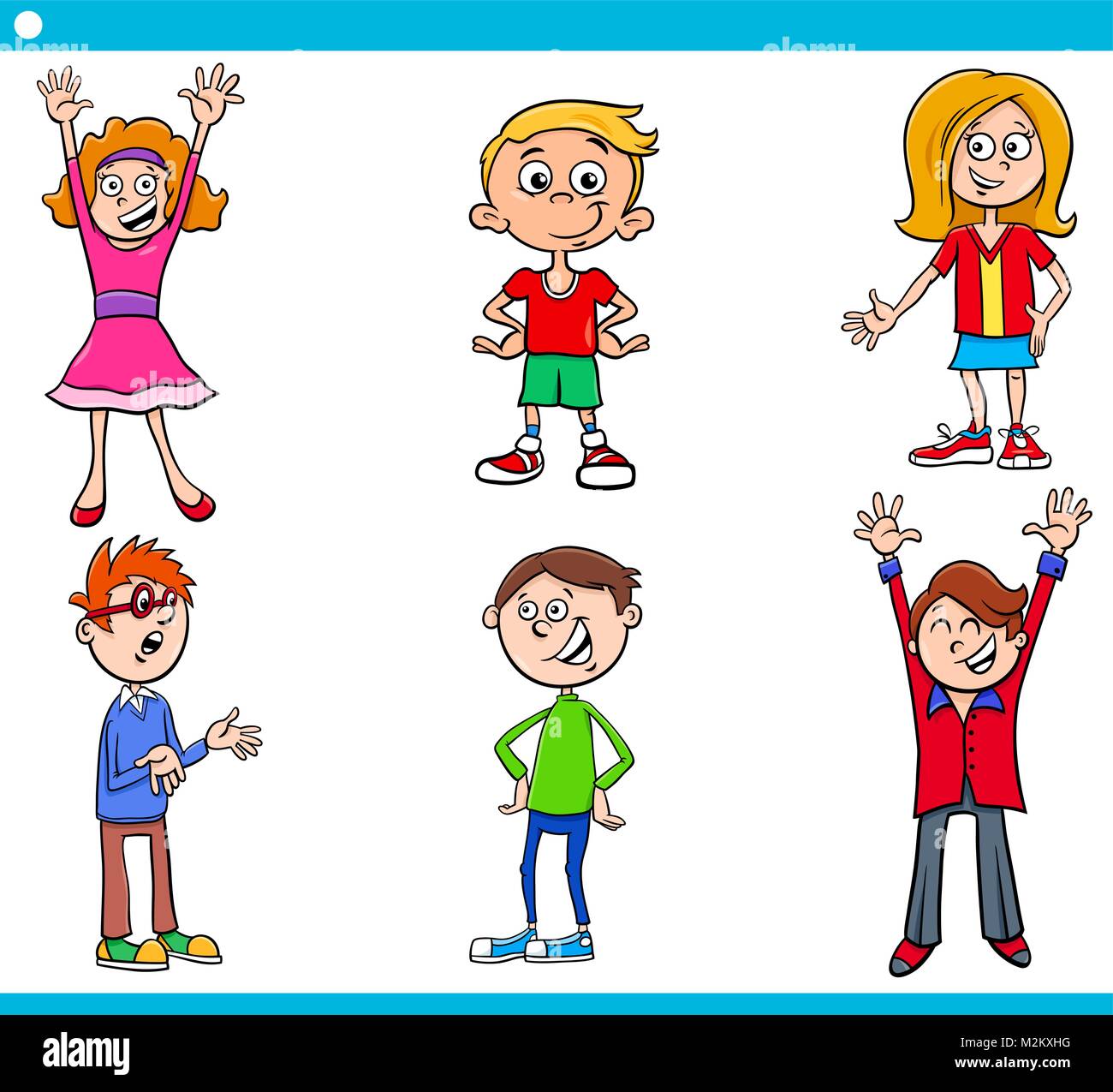 Cartoon Illustration der elementare Alter Kinder Zeichen fest Stock ...