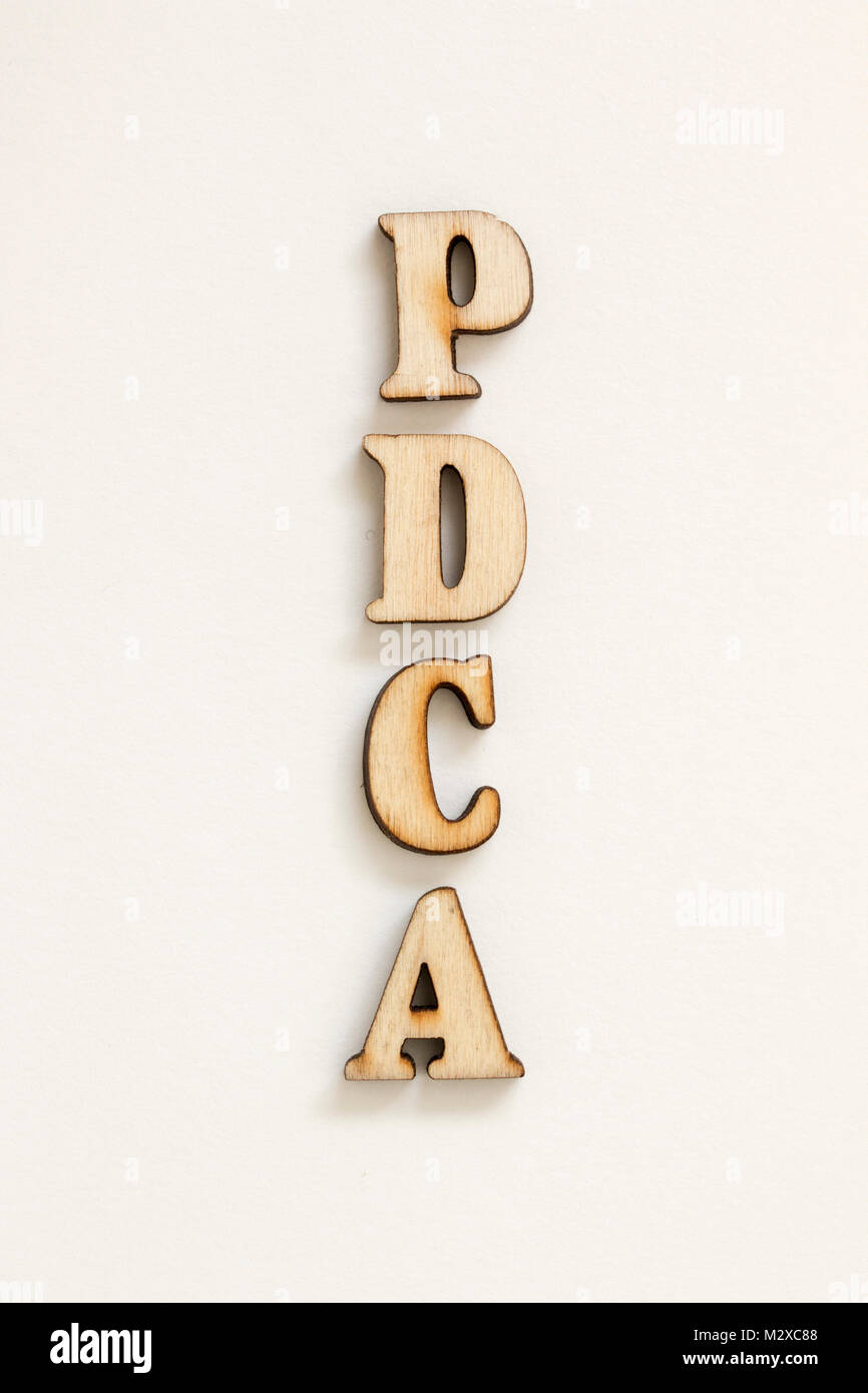 PDCA, Alphabet mit Holz- Board. plan-do-check-act-Zyklus ...