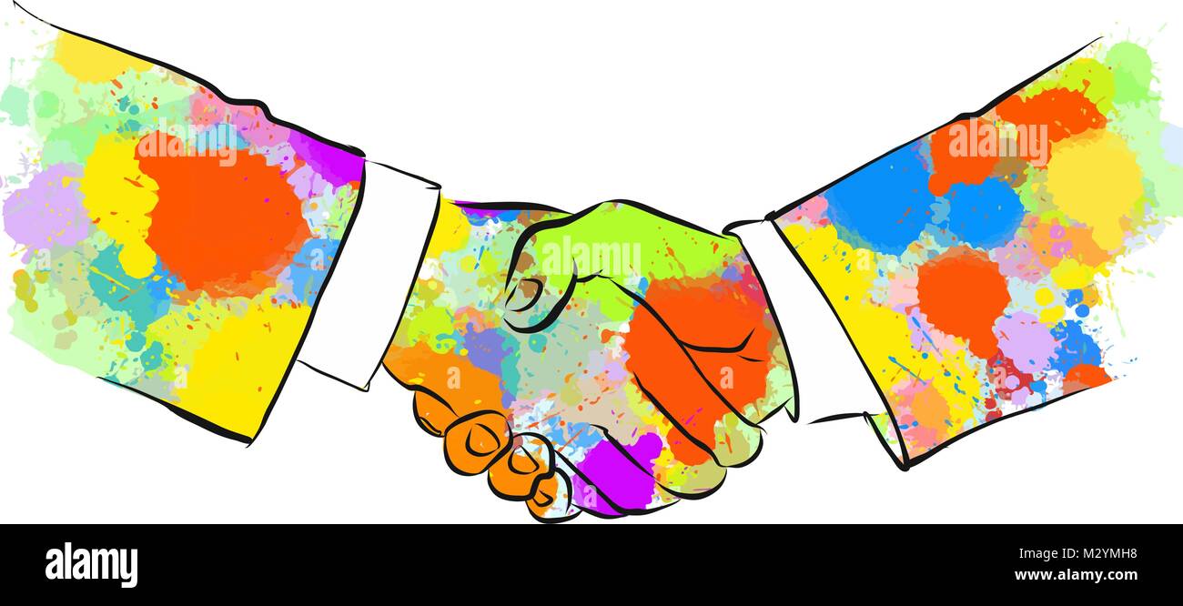 Bunte Business Handshake Skizze. Hand gezeichnet Vector Illustration ...
