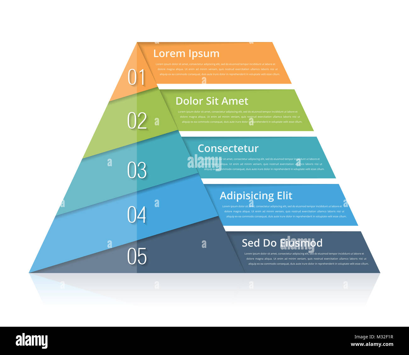 Pyramide Chart mit fünf Elemente mit Zahlen und Text, Pyramide ...