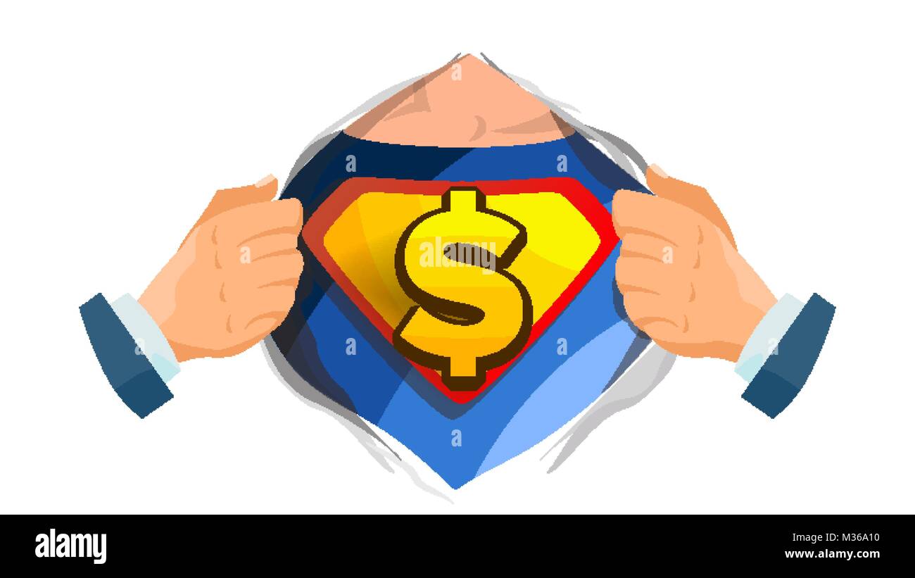 Dollarzeichen Vektor. Superhelden Open Shirt mit Schild aus Metall ...
