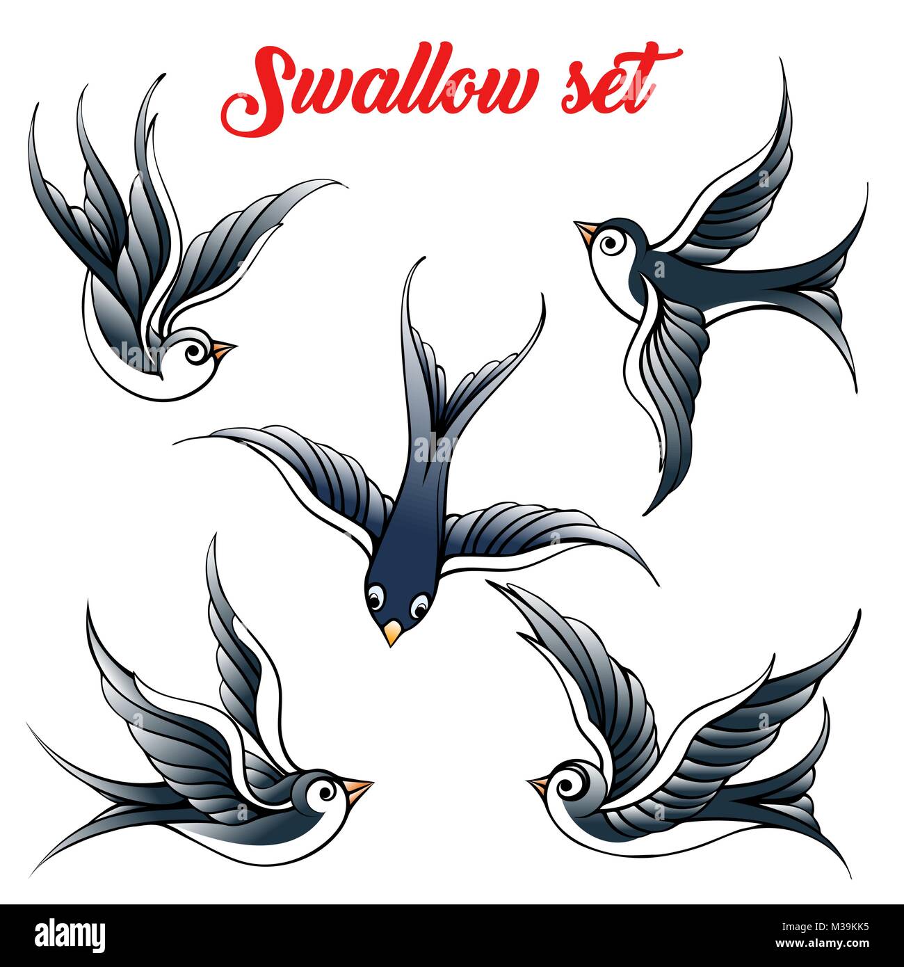 Satz Schwalbe Emblem. Designelemente für Poster und Tattoo. Vector ...