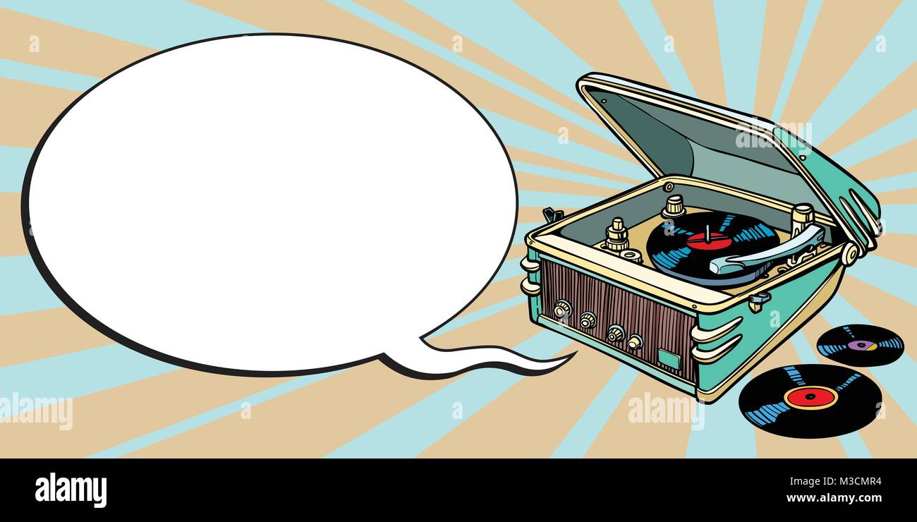 Plattenspieler Comics, Musik und Party. cartoon Pop Art Illustration ...