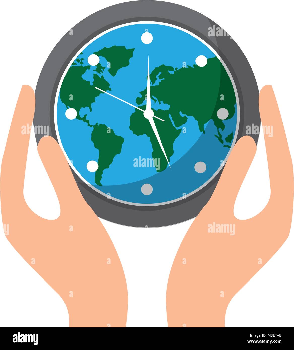 Hände, die Uhr mit Erde im Inneren der Karte Stock-Vektorgrafik - Alamy