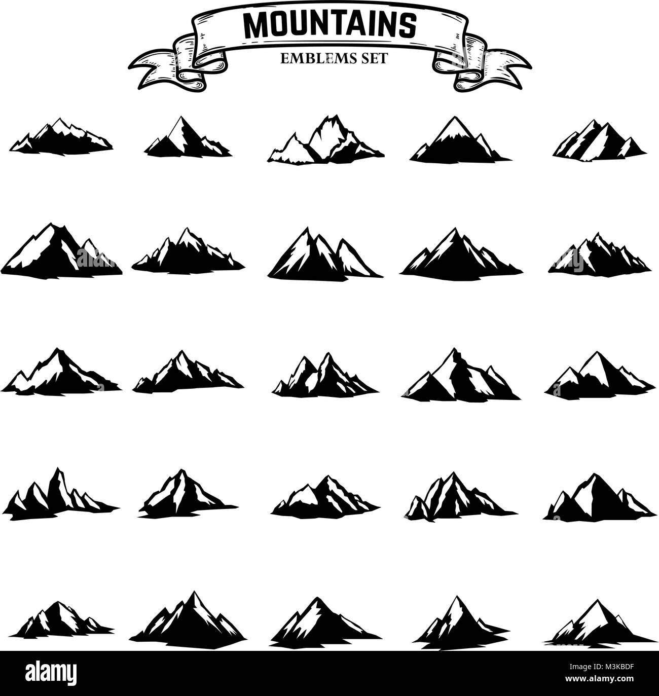 Große berge Symbole auf weißem Hintergrund. Designelemente für Logo ...