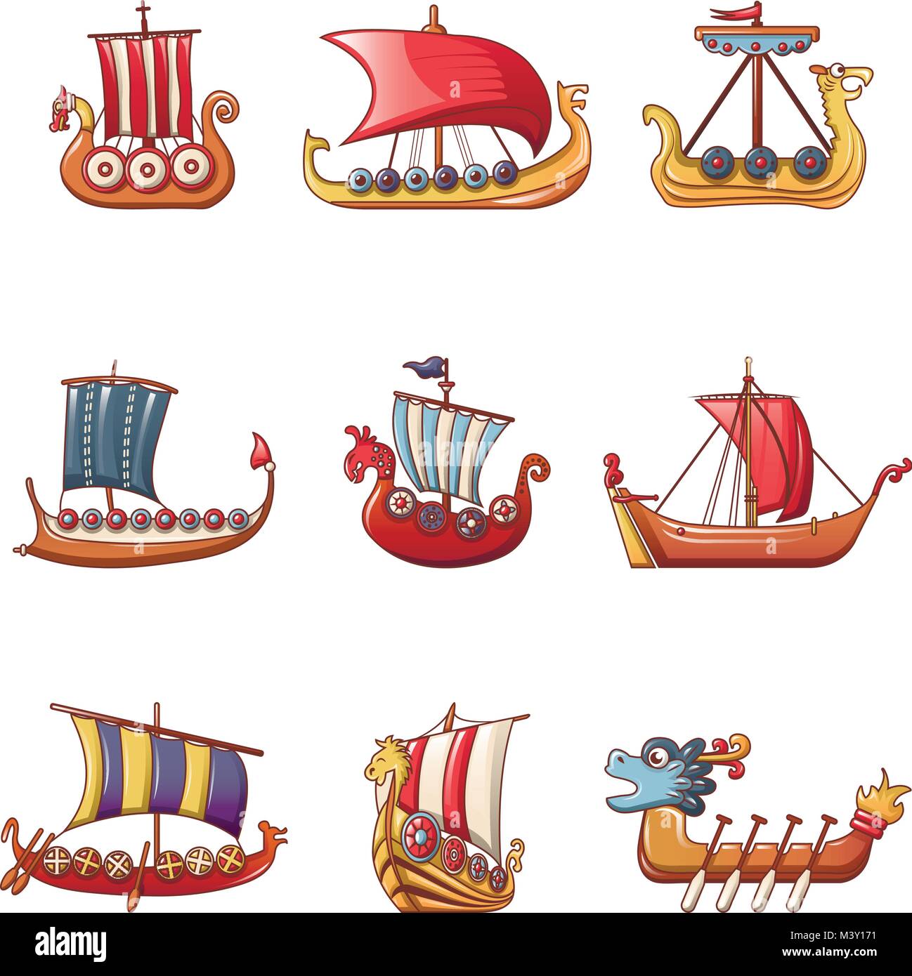 Wikingerschiff Boot drakkar Symbole, Cartoon Stil Stock-Vektorgrafik ...
