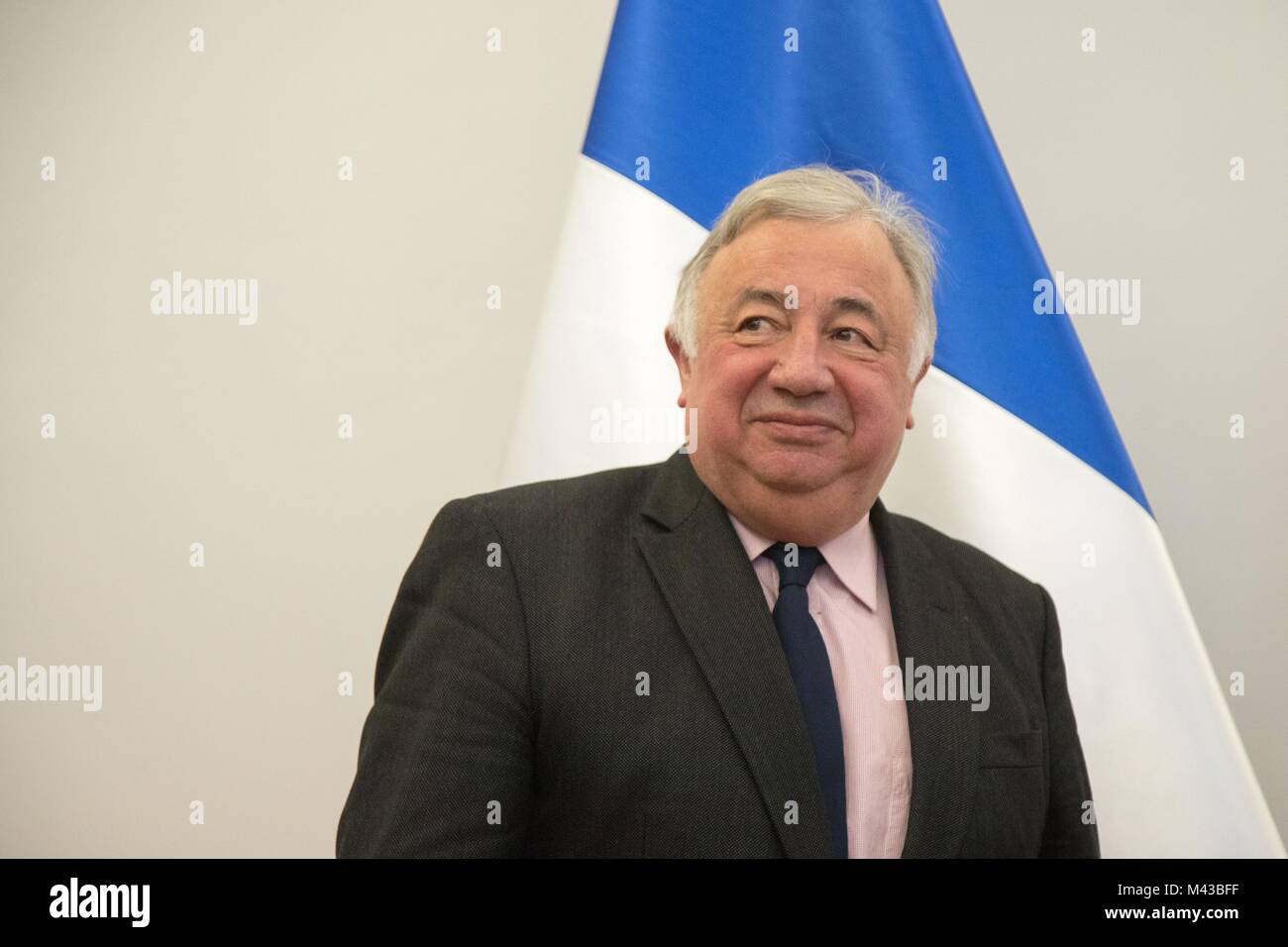 Warschau, Polen. 14. Februar, 2018. Präsident des Senats von Frankreich ...