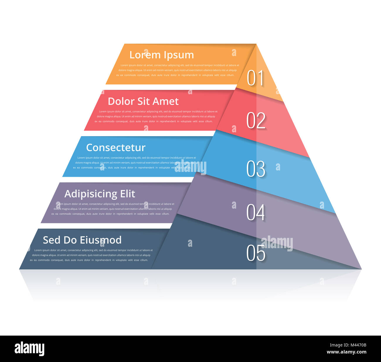 Pyramide Chart mit fünf Elemente mit Zahlen und Text, Pyramide ...