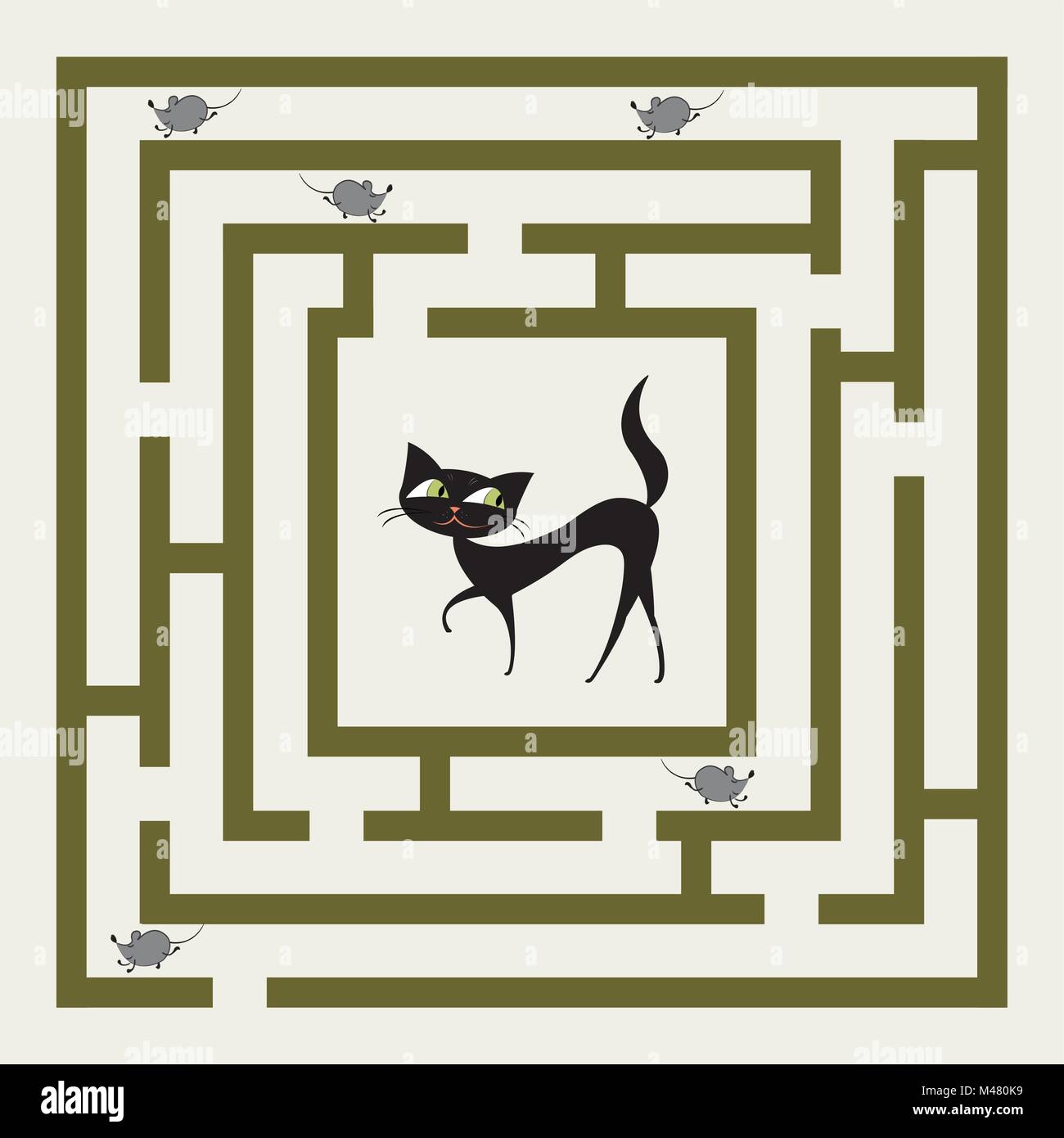 Labyrinth mit Katze und Mäuse, lustige Cartoon Vector Illustration ...
