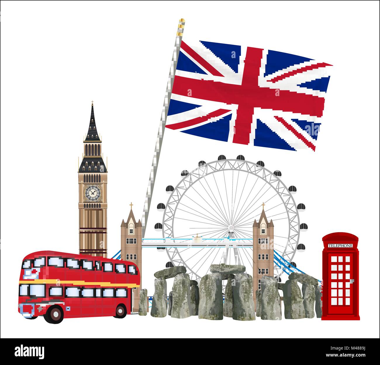 Satz von Symbol und Wahrzeichen von Vereinigtes Königreich England ...