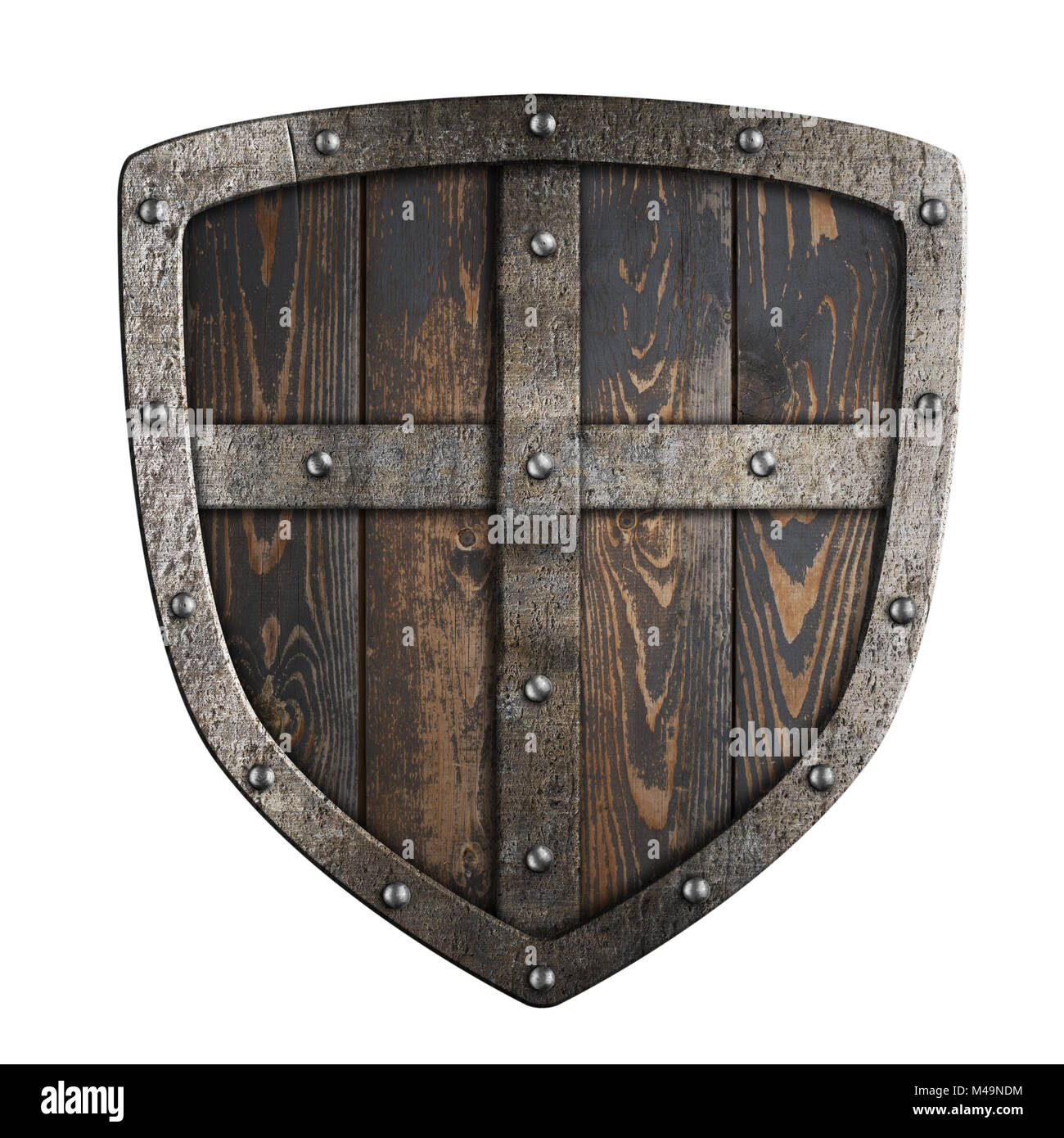 Holz- mittelalterliche Wikinger Schild mit Metallrahmen und Kreuz 3D ...