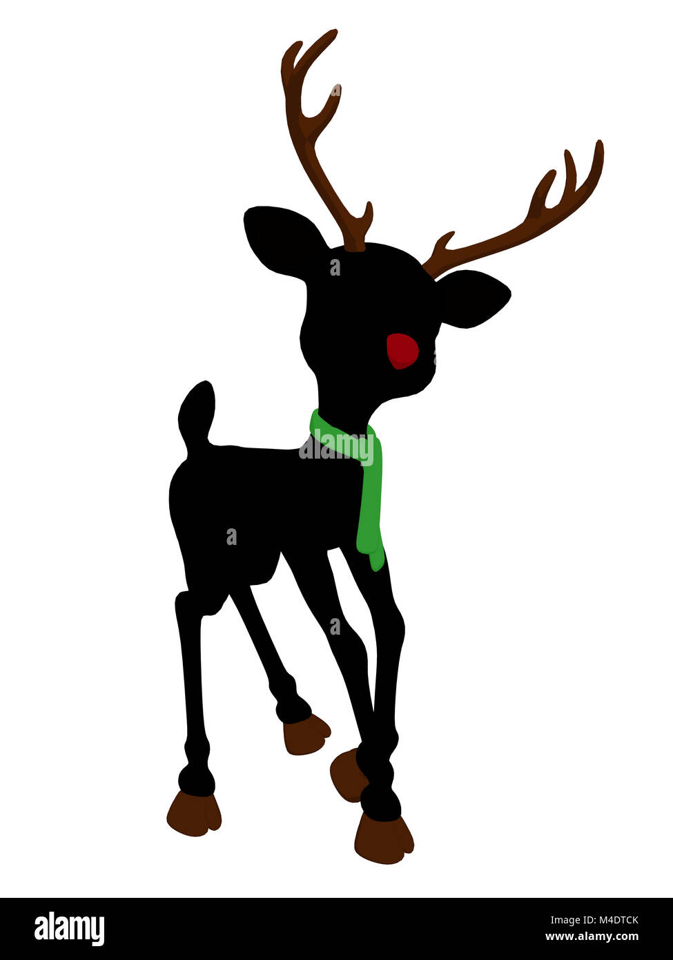 Eine Illustration silhouette Rentier Rudolph mit der roten Nase auf ...