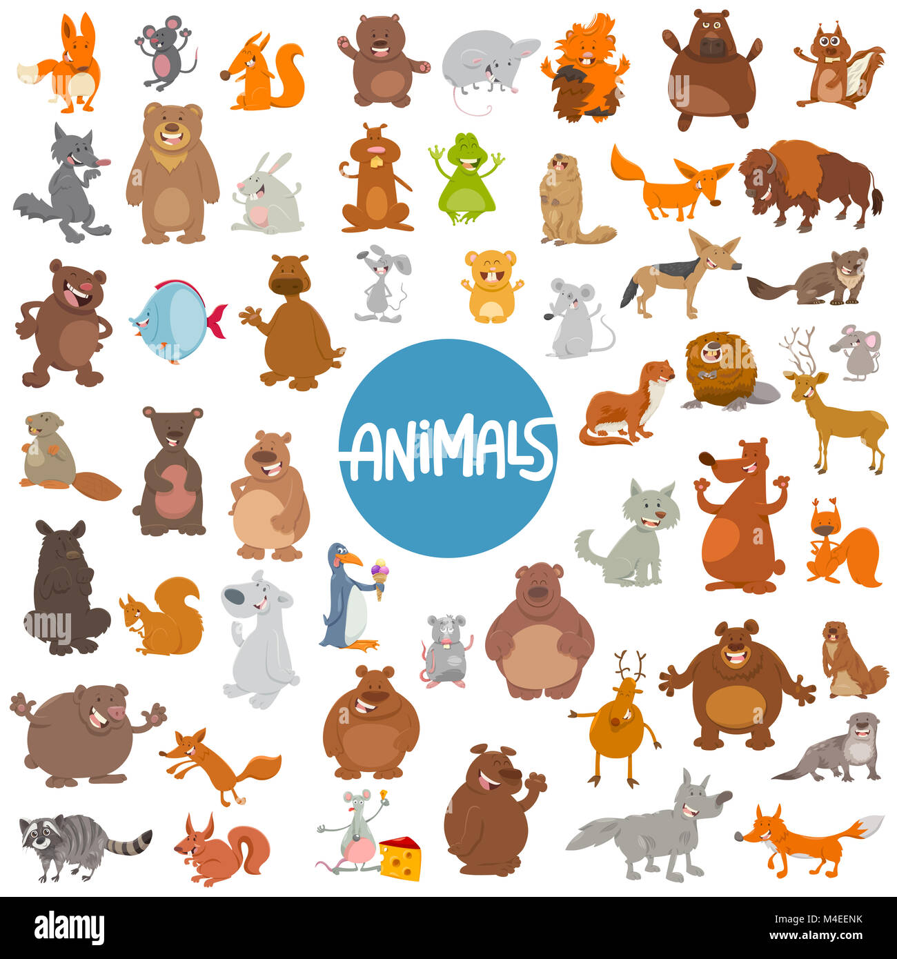 Cartoon Tiere Zeichen großer Satz Stockfotografie - Alamy