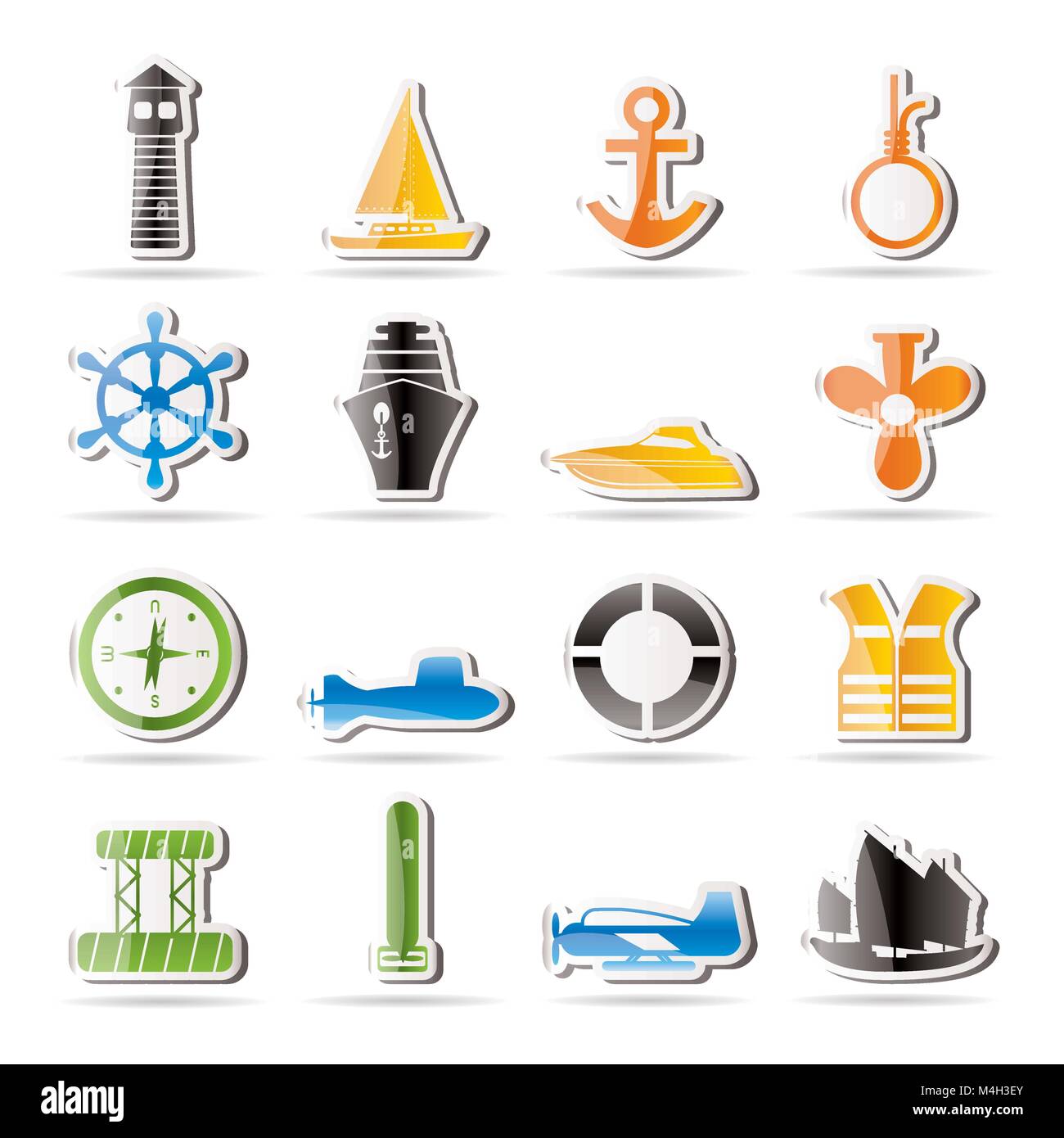 Einfache Marine, Segeln und Meer Symbole - Vektor Icon Set Stock ...