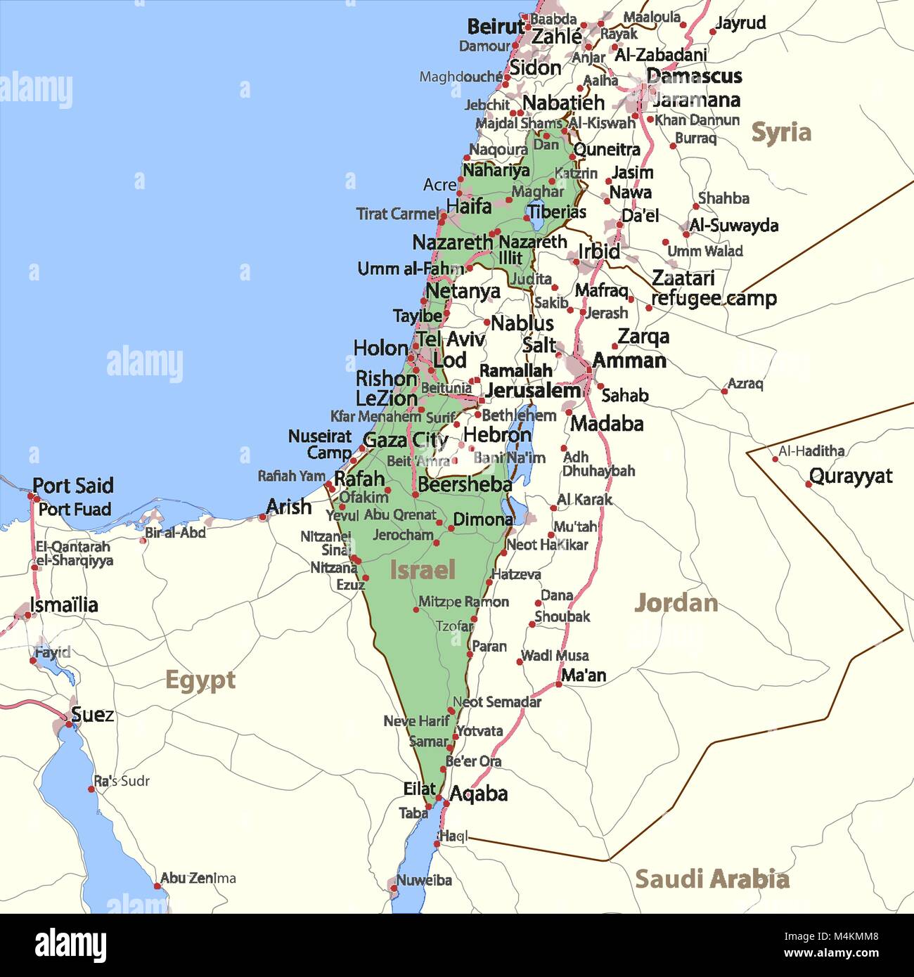 Karte von Israel. Zeigt die Ländergrenzen, städtischen Gebieten ...