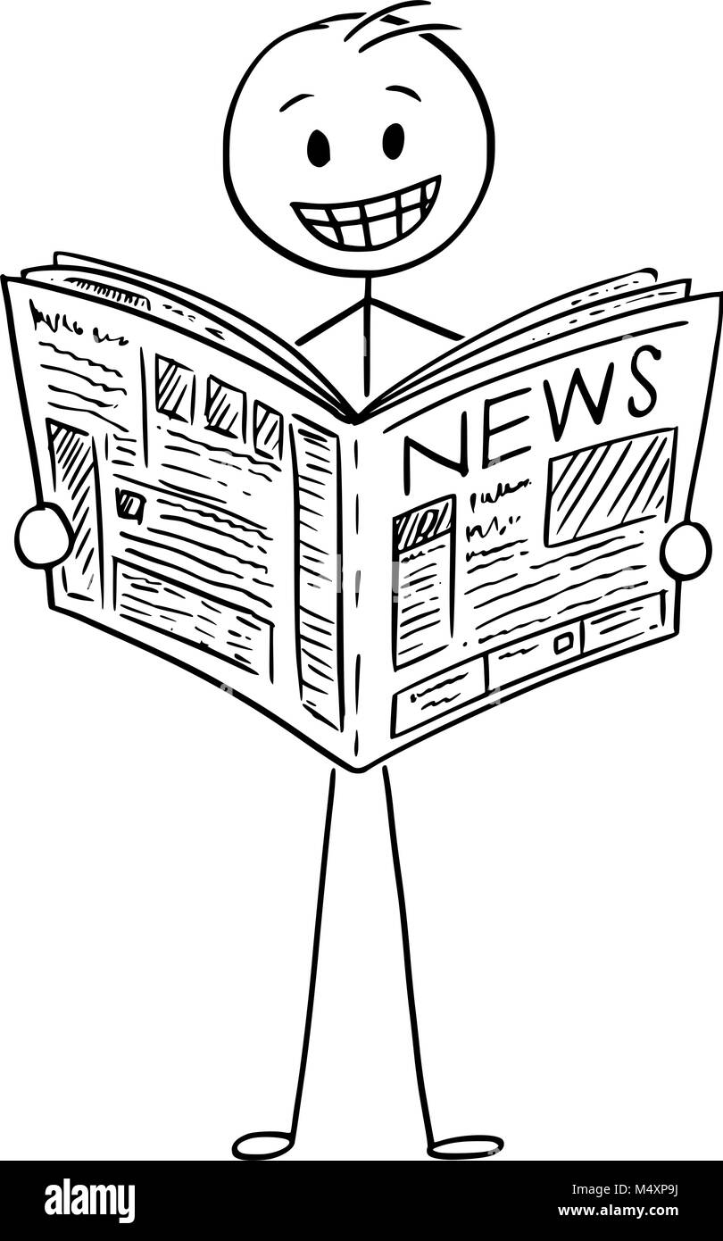 Cartoon von lächelnden Geschäftsmann Lesen gute Nachrichten in Zeitung ...