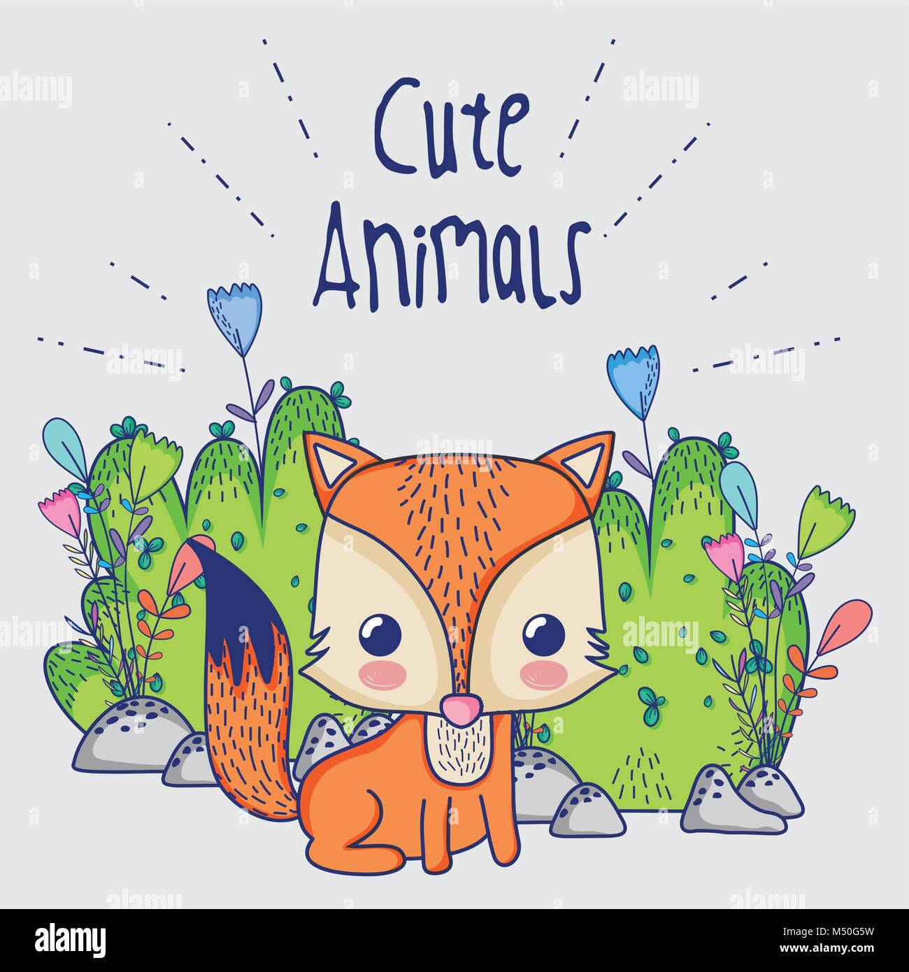 Fuchs im Wald doodle Cartoons Stock-Vektorgrafik - Alamy