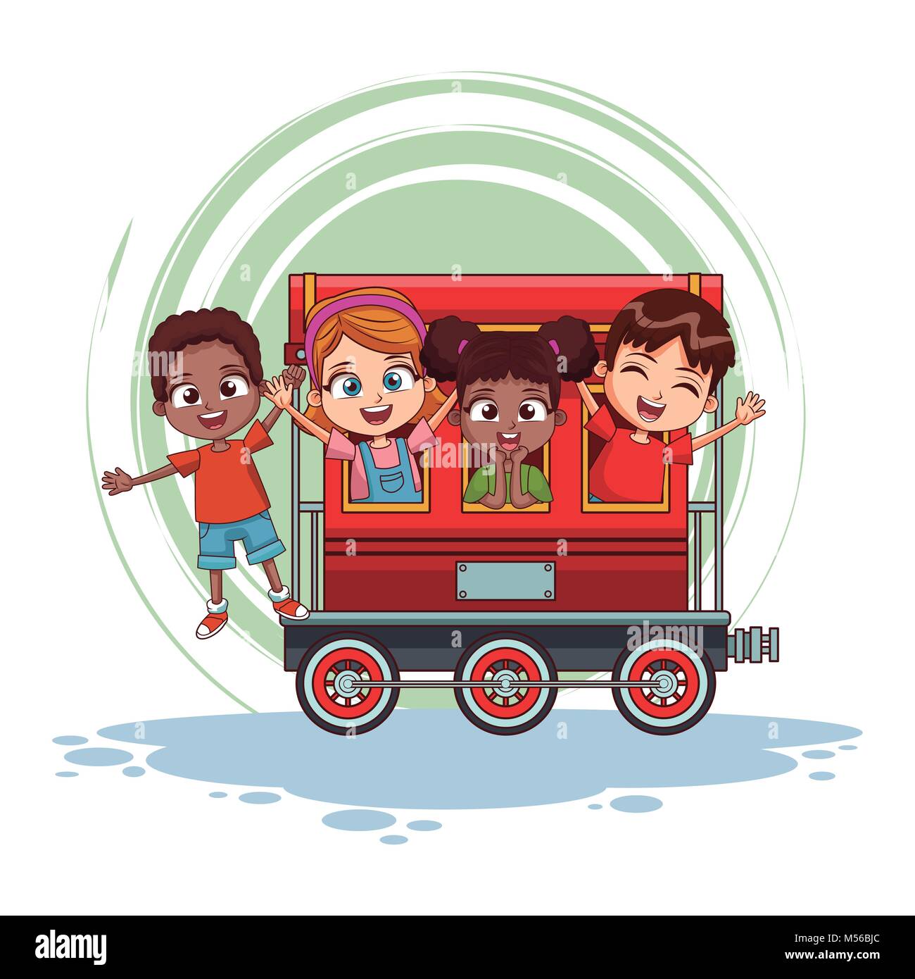 Kinder auf dem Zug Cartoon Stock-Vektorgrafik - Alamy