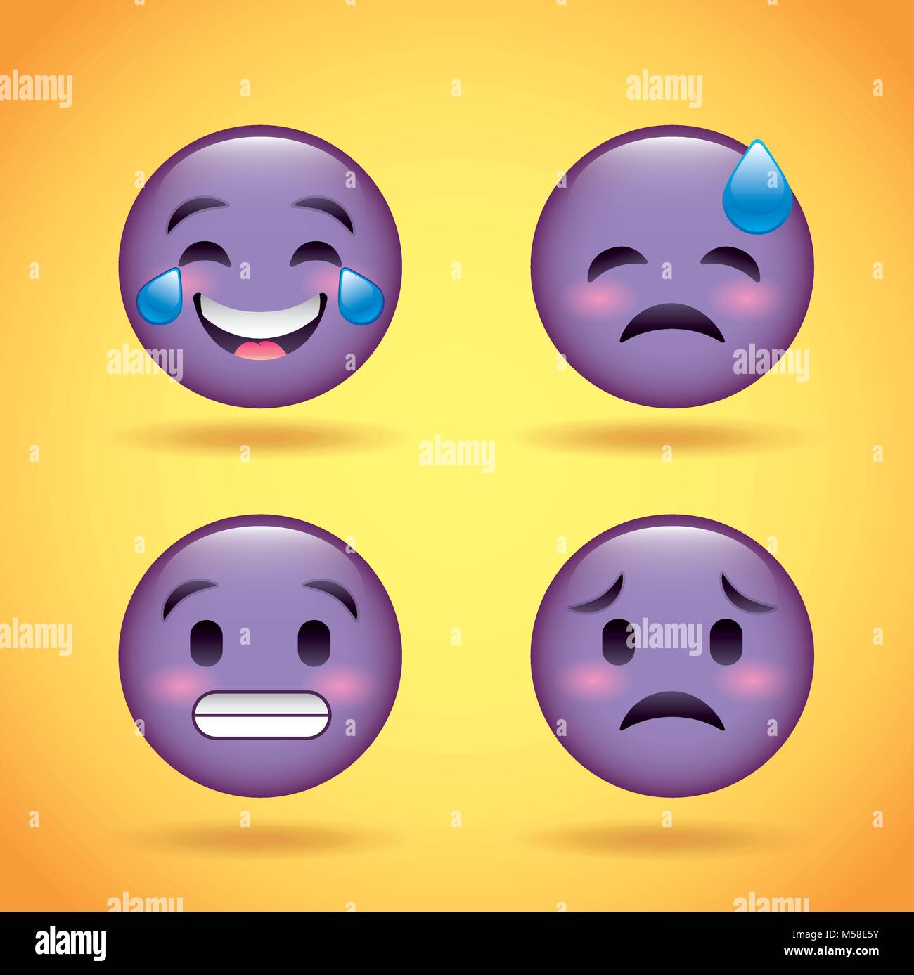 Smiley set lila Gesicht mit Emotionen Gesichtsausdruck lustig cartoon ...