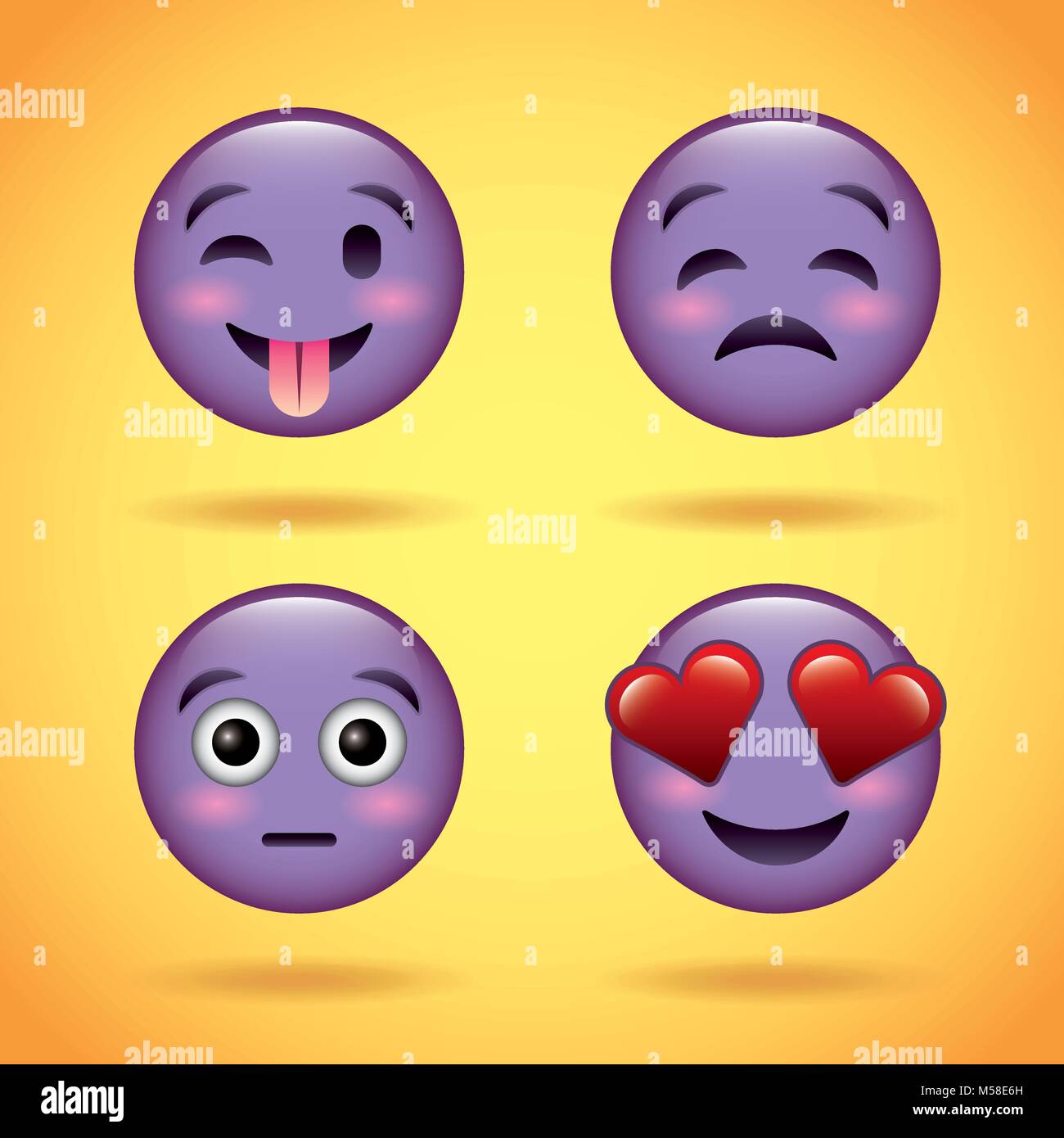 Smiley set lila Gesicht mit Emotionen Gesichtsausdruck lustig cartoon ...