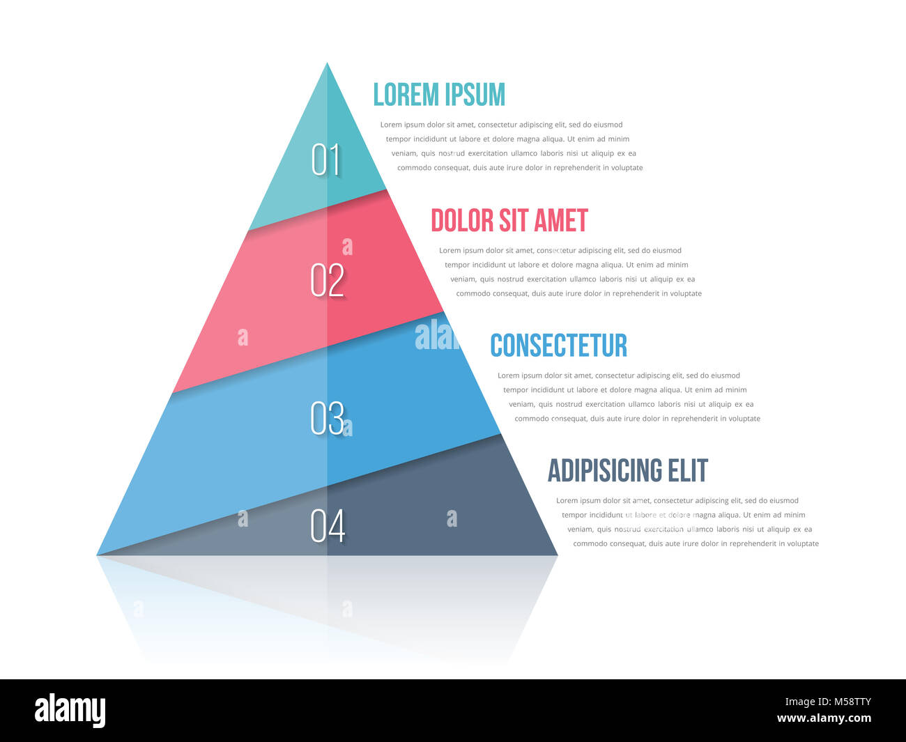 Pyramide Chart mit vier Elemente mit Zahlen und Text, Pyramide ...