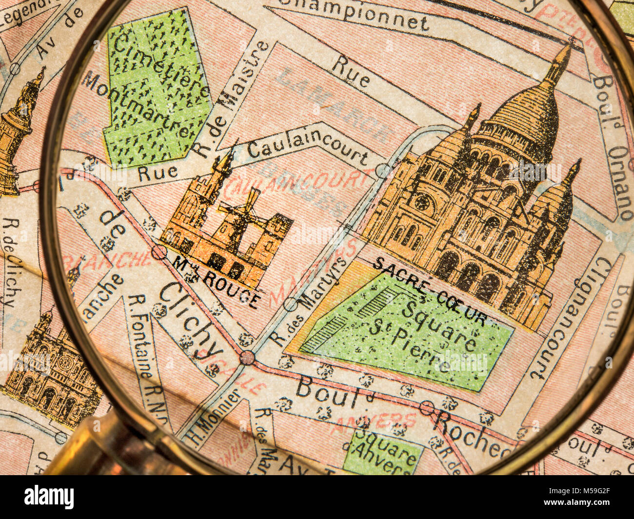Jahrgang ALTE PARIS Karte Lupe Detail des Vintage monumentale Karte ...