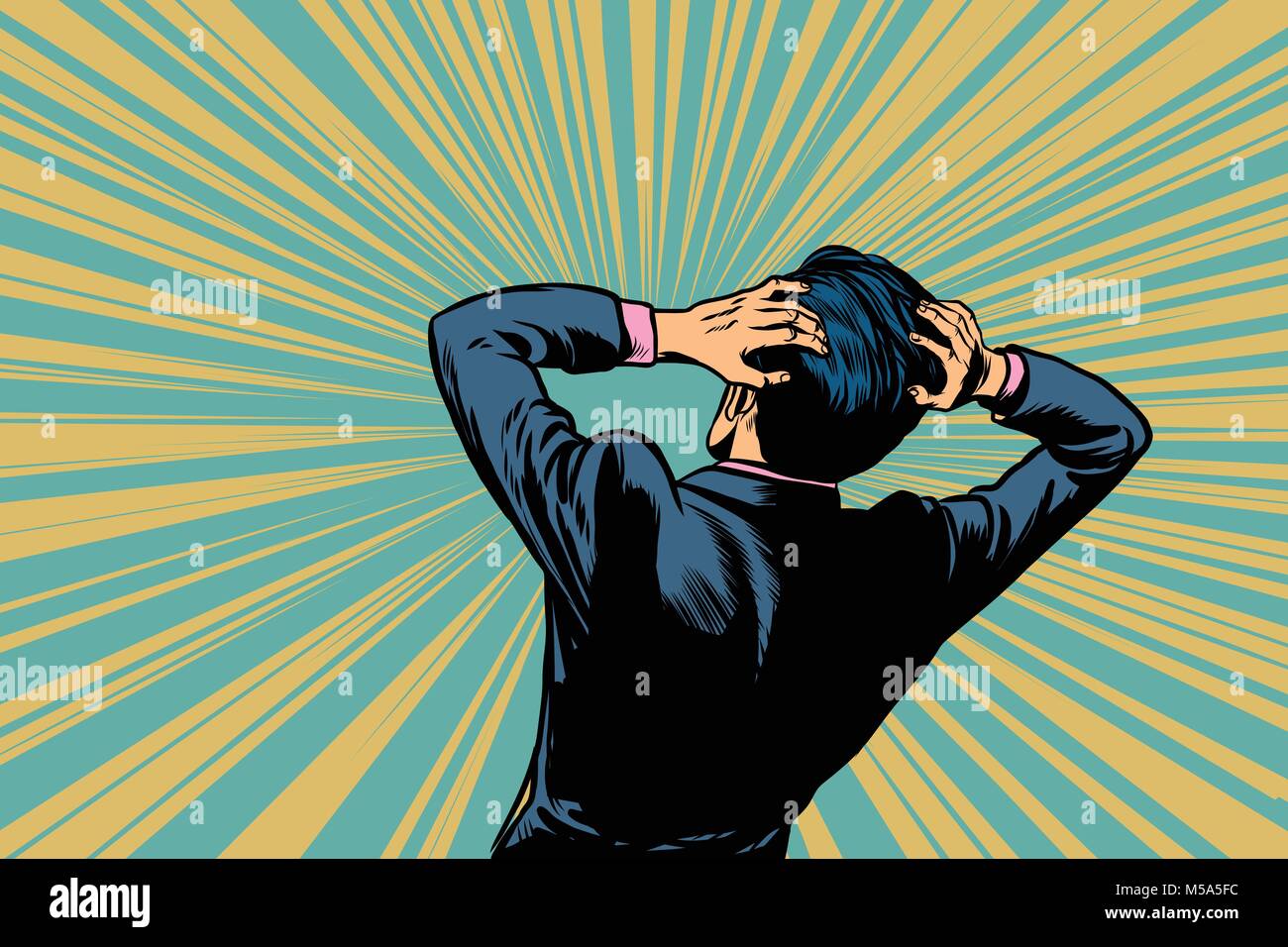 Mann zurück, menschliche Reaktion schockiert. Pop Art retro Vektor ...