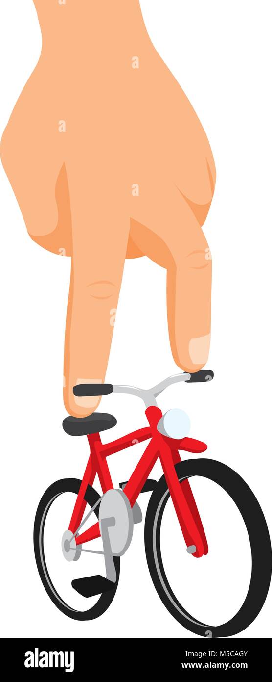 Cartoon Illustration von Hand ausführen gefährlicher Stunt auf rote Rad ...