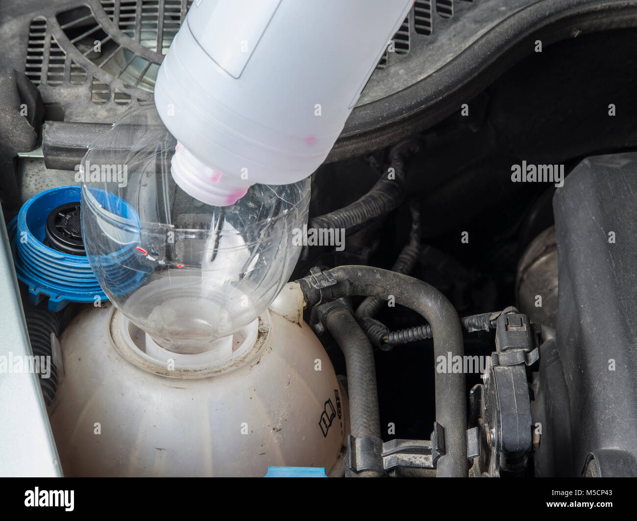 Prüfung der Auto Kühlmittelstand im Kühler und Fügen bis liqiud ...