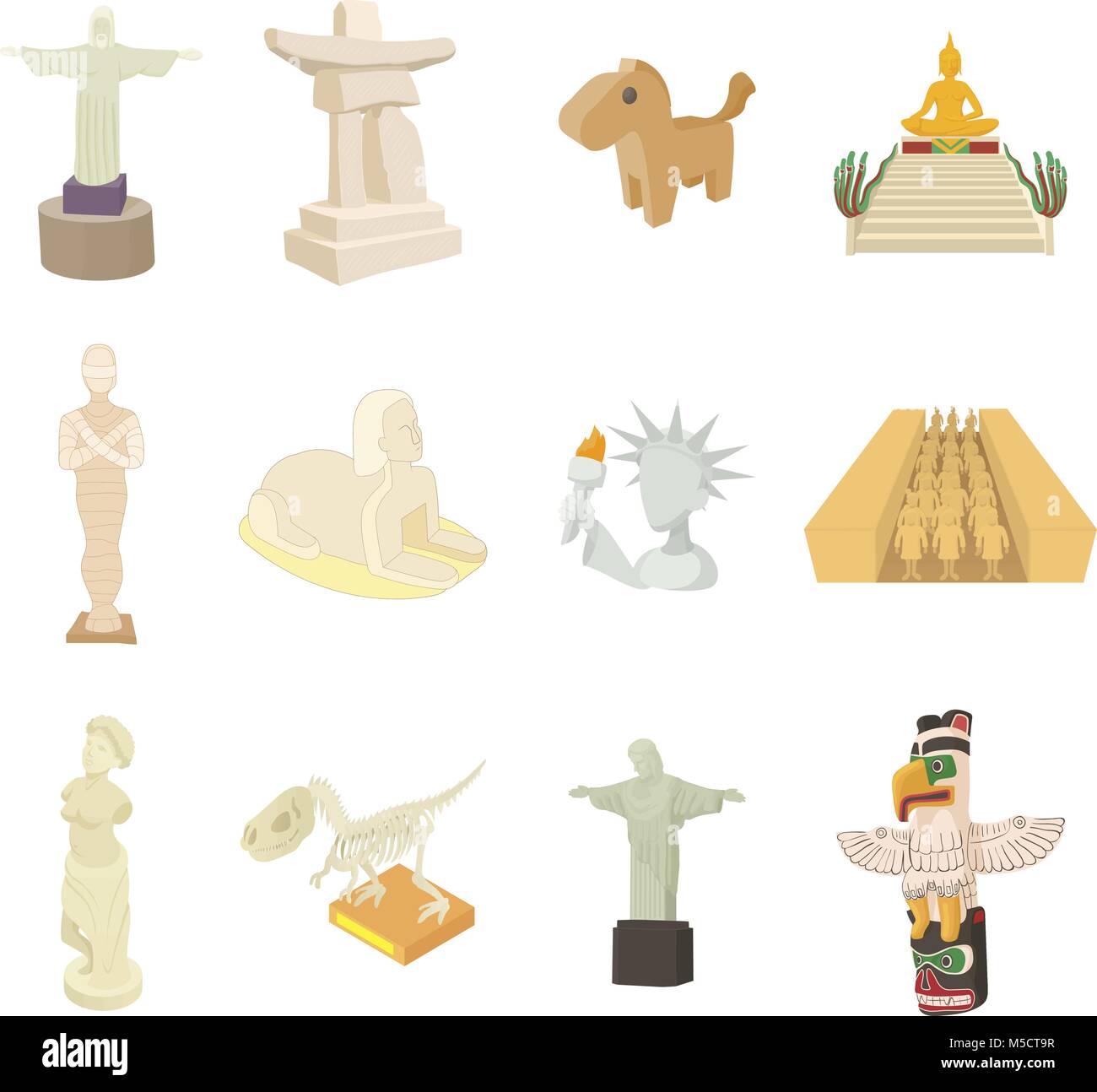 Statue Icon Set, Cartoon Stil Stock-Vektorgrafik - Alamy