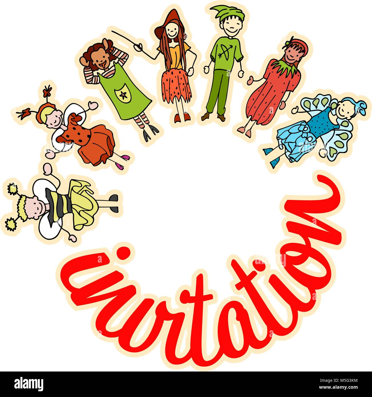 Kinder feiern Karneval zusammen, Einladung. Handskizzen doodles in ...