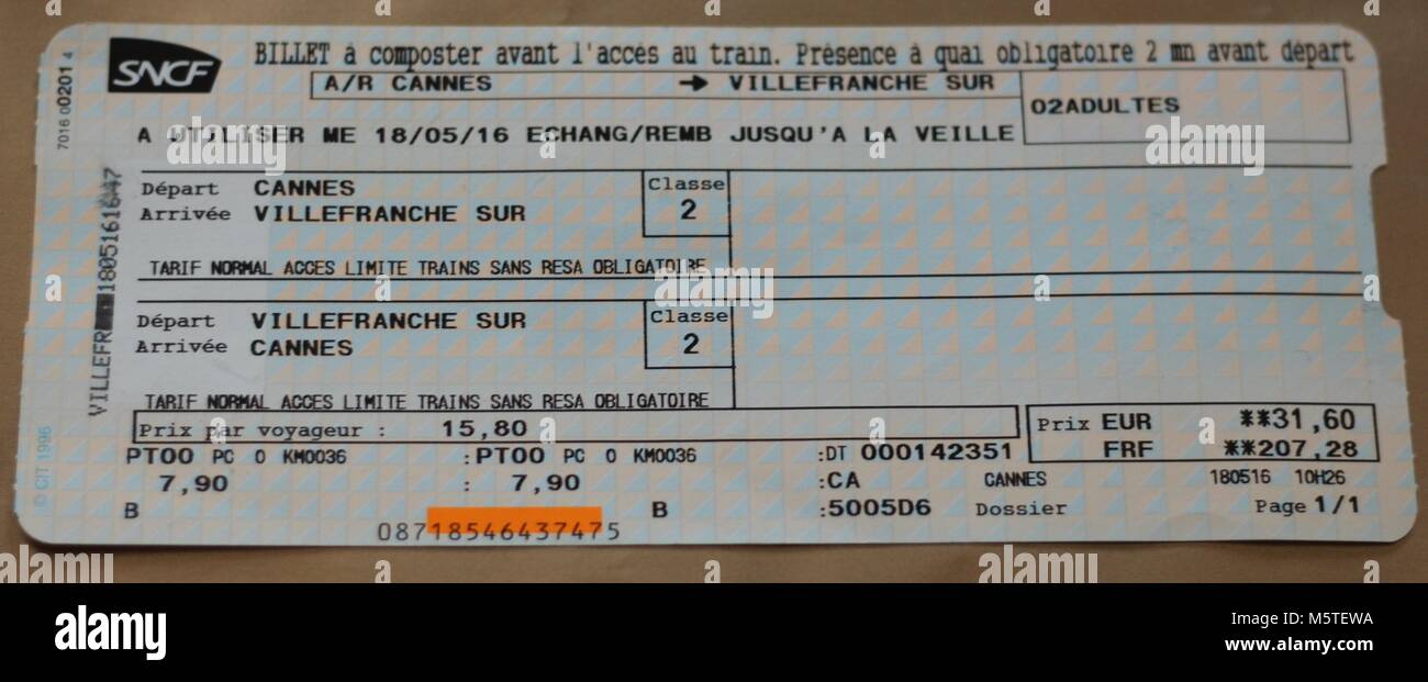 French Train Ticket Sncf Stockfotos & French Train Ticket Sncf Bilder ...