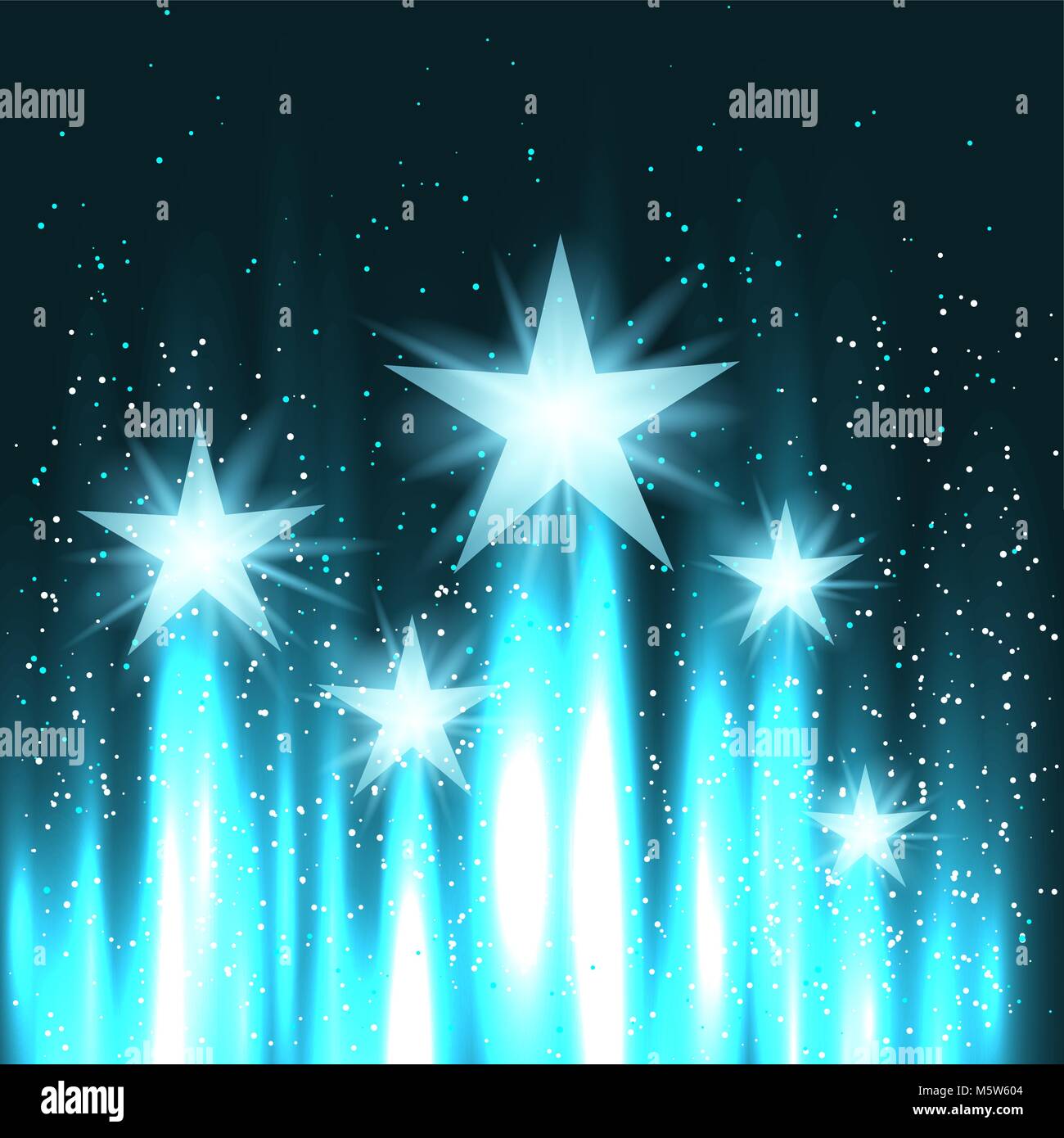 Sterne in den Himmel auf blauen Lichtstrahlen Hintergrund steigen ...