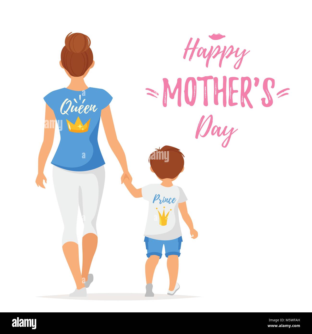 Vektor Cartoon Stil Abbildung: glückliche Mutter mit Sohn in t-shirts ...