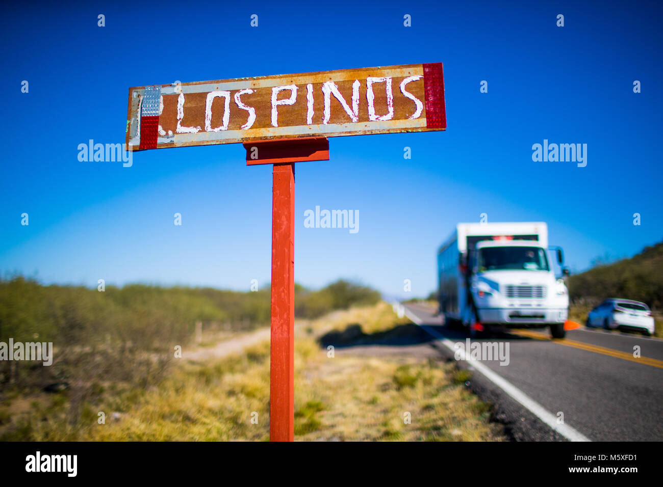 Letrero del Rancho Los Pinos, sobre la Carretera estatal rumbo a Cumpas ...
