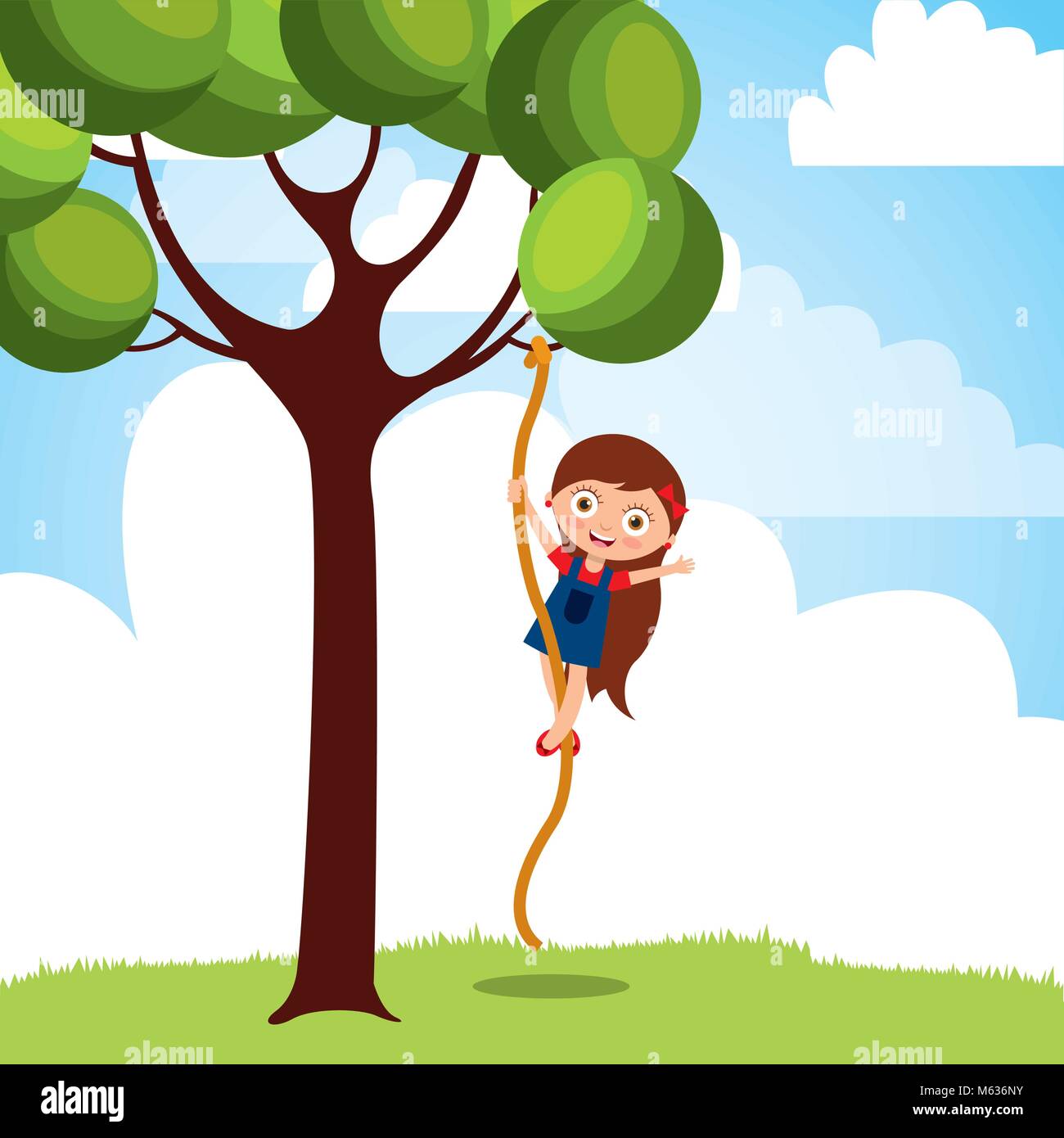 Schöne Mädchen Klettern mit Seil im Baum Stock-Vektorgrafik - Alamy