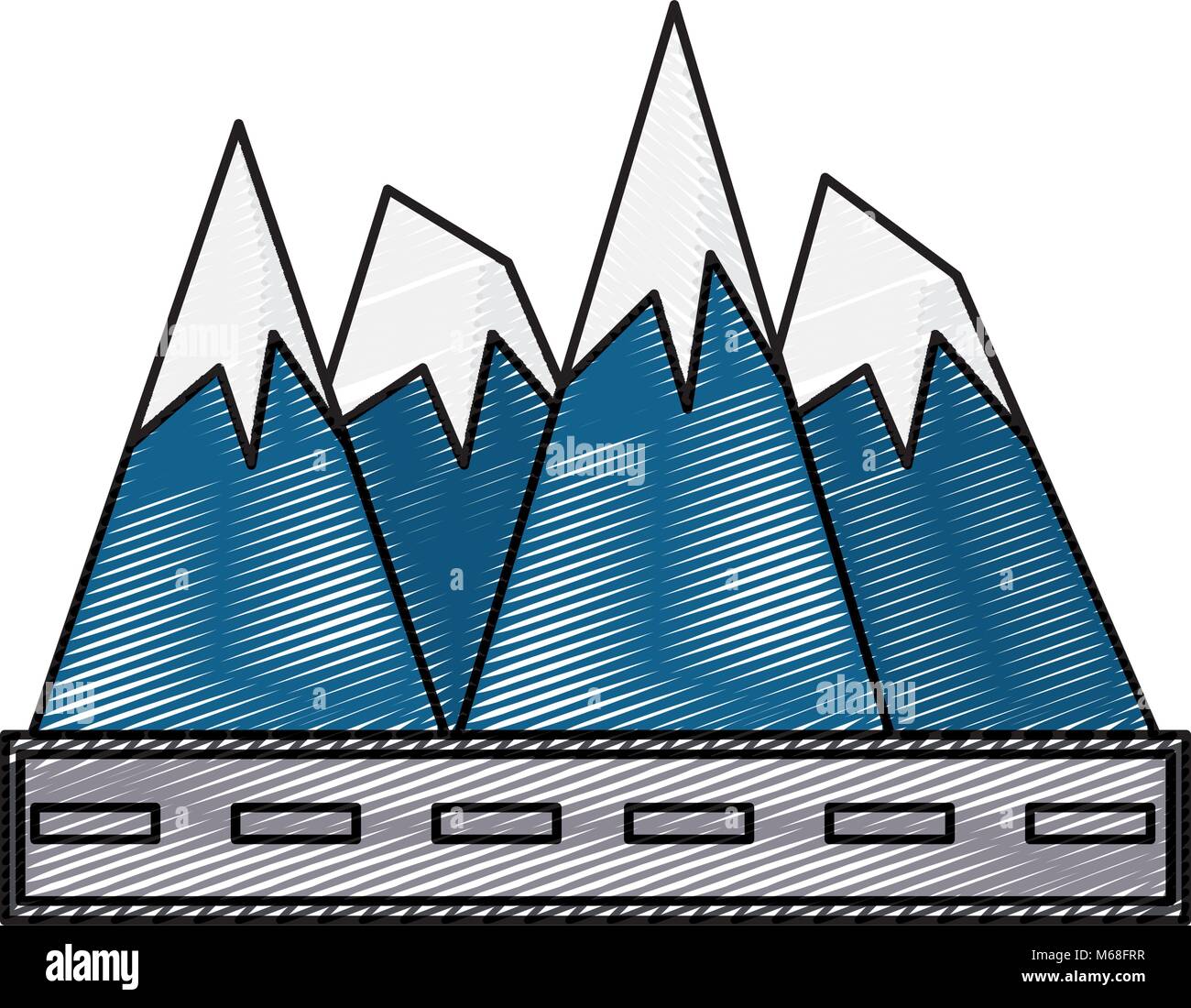 Straße und Alpen Gipfel Symbol auf weißem Hintergrund, farbenfrohen ...
