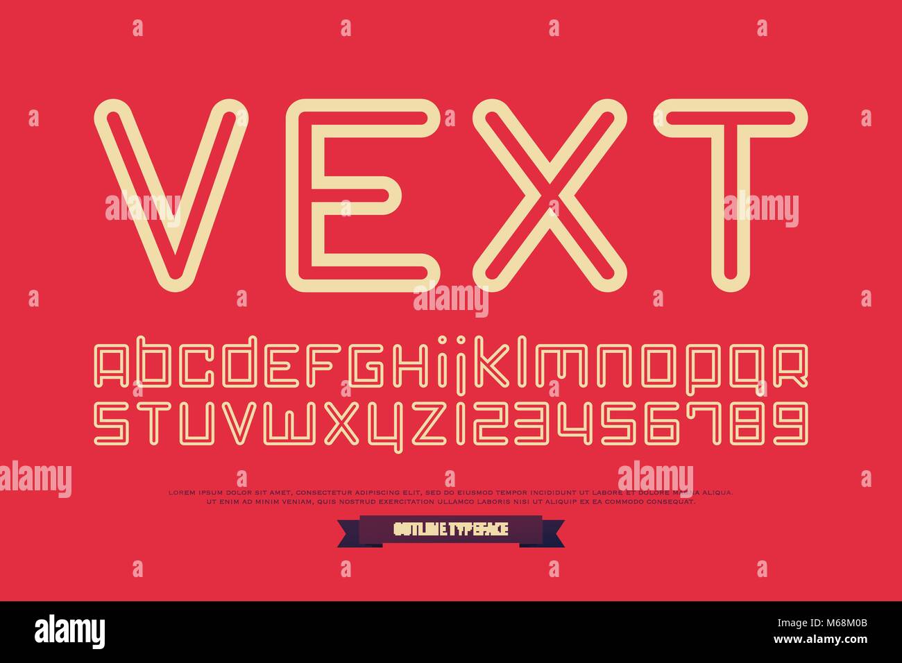 Outline style Alphabet Buchstaben und Zahlen. Vektor Kontur font Type ...