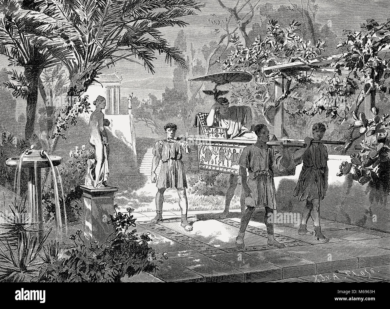 Garten Szene, Sänfte, das alte Rom, 3 Stockfotografie - Alamy